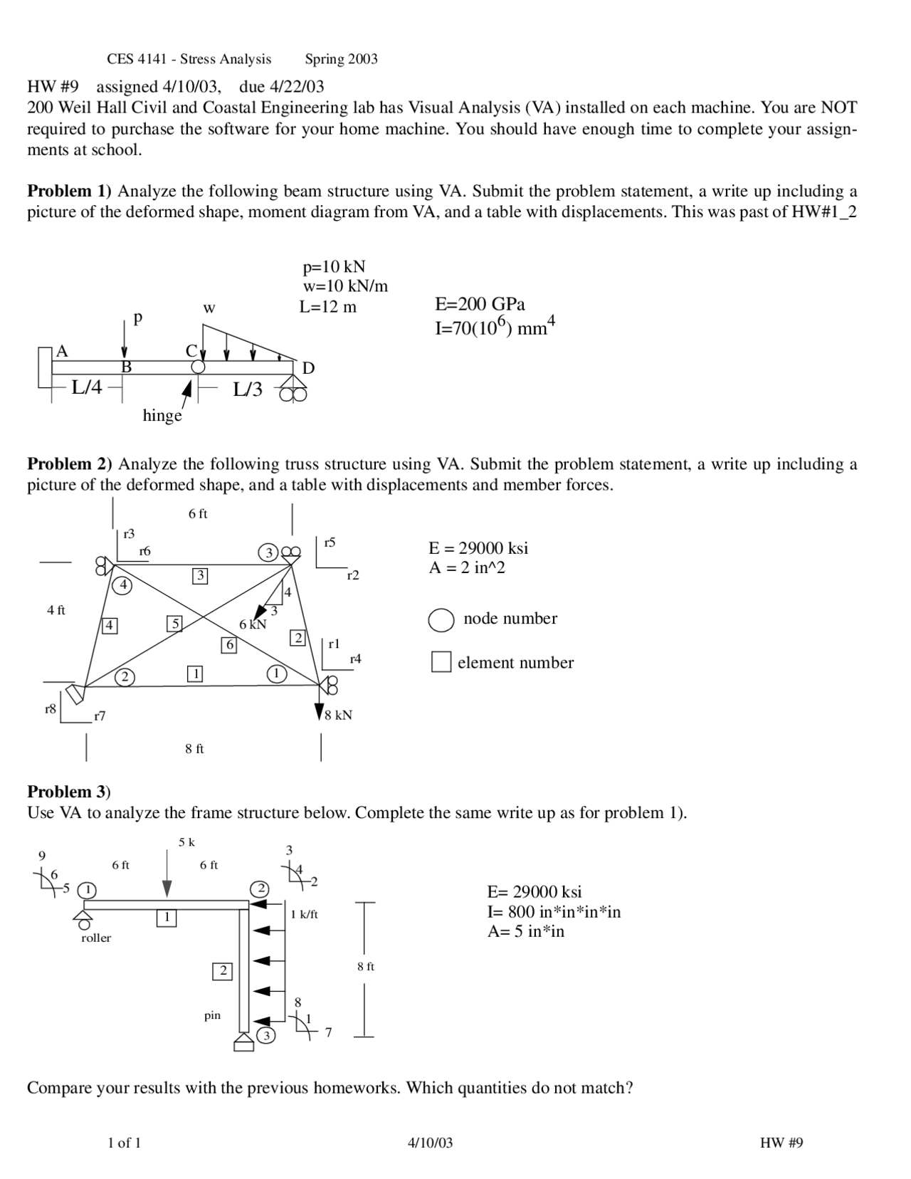 Stress Analysis Homework 9 Problems Ces 4141 Docsity