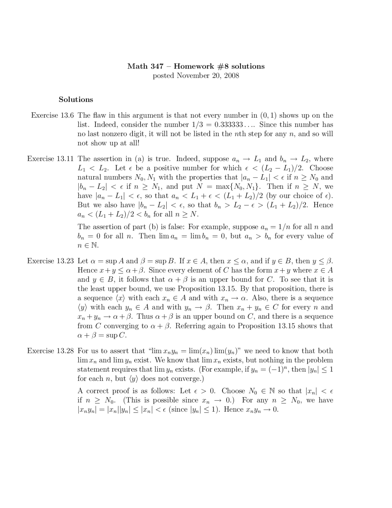 9 Solved Problems On Natural Numbers Homework 8 Math 347 Docsity