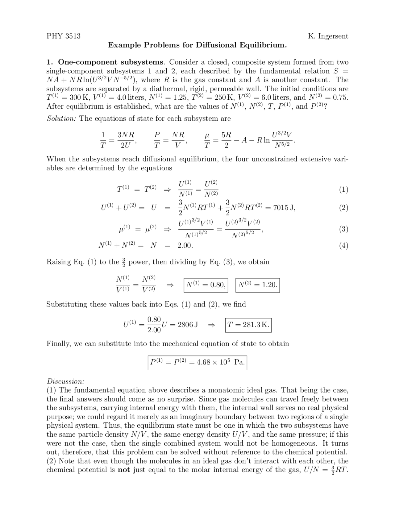 Example Problems For Diffusional Equilibrium Thermal Physics Phy