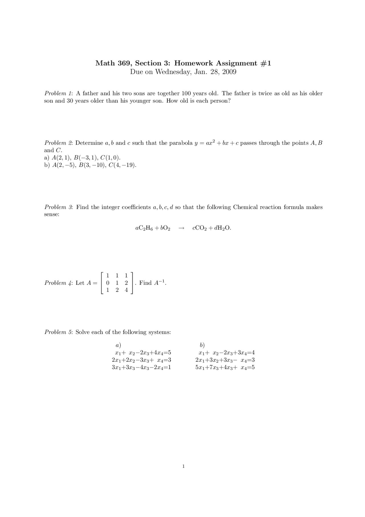 5 Problems On Integer Coefficients Assignment 1 Math 369 Docsity