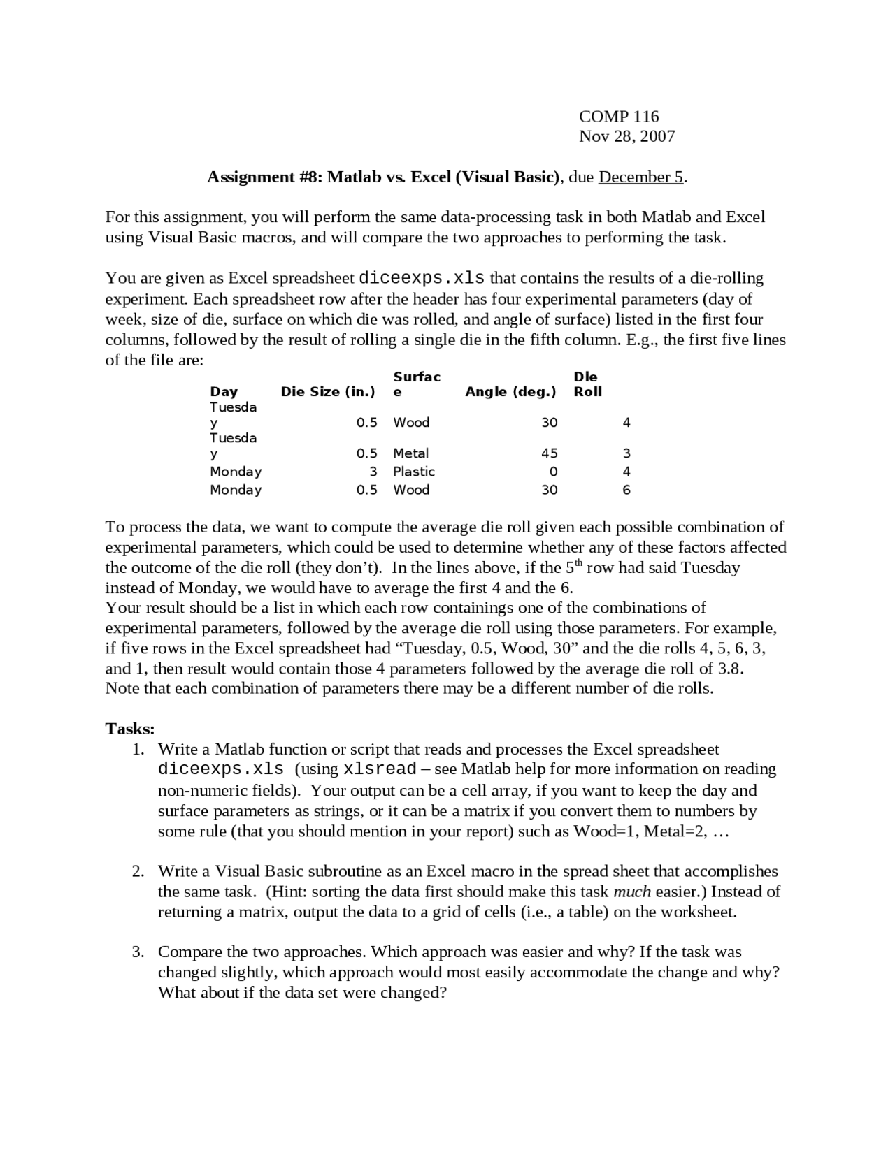Matlab vs. Excel - Introduction to Scientific Programming | COMP 116 ...