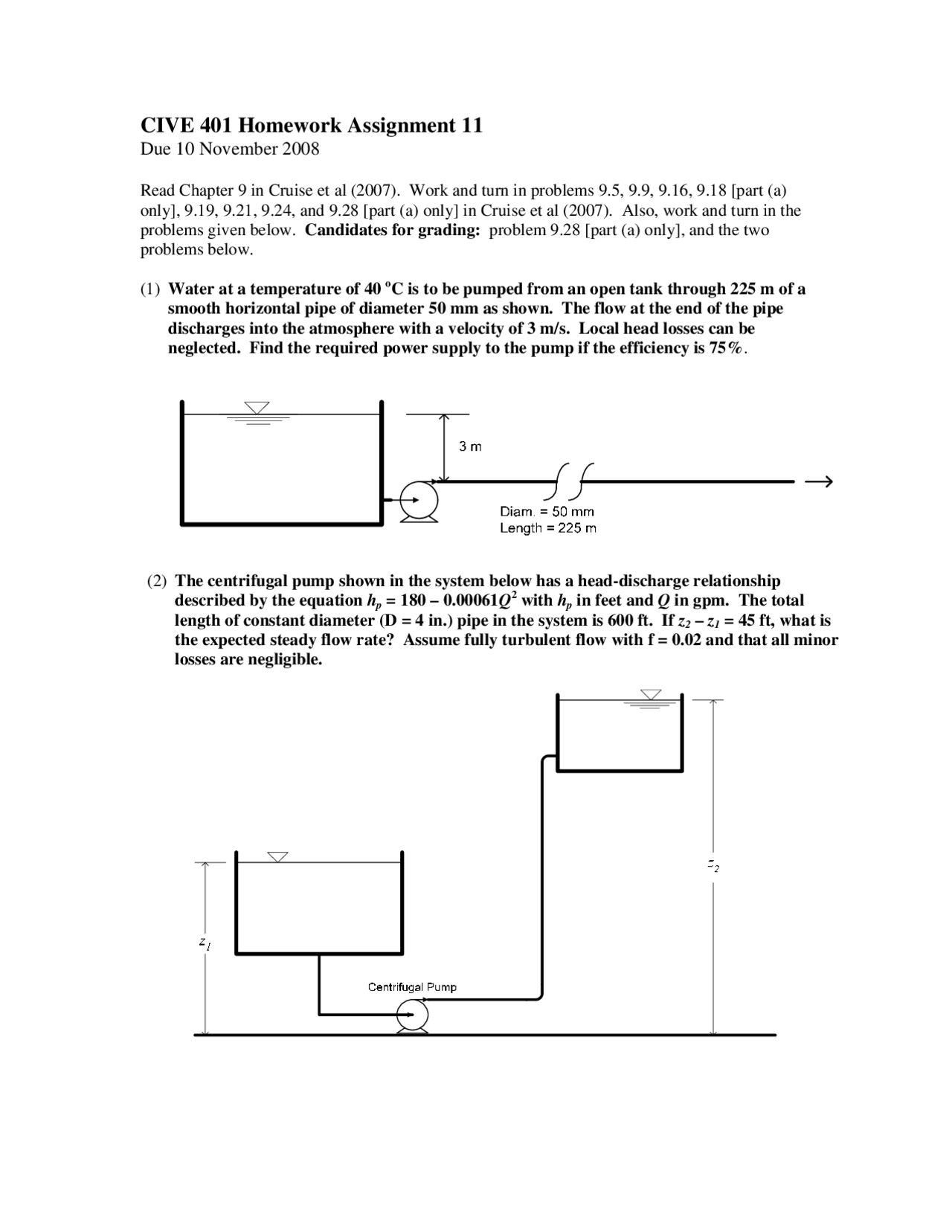 Homework 11 Hydraulic Engineering 2008 Cive 401 Docsity