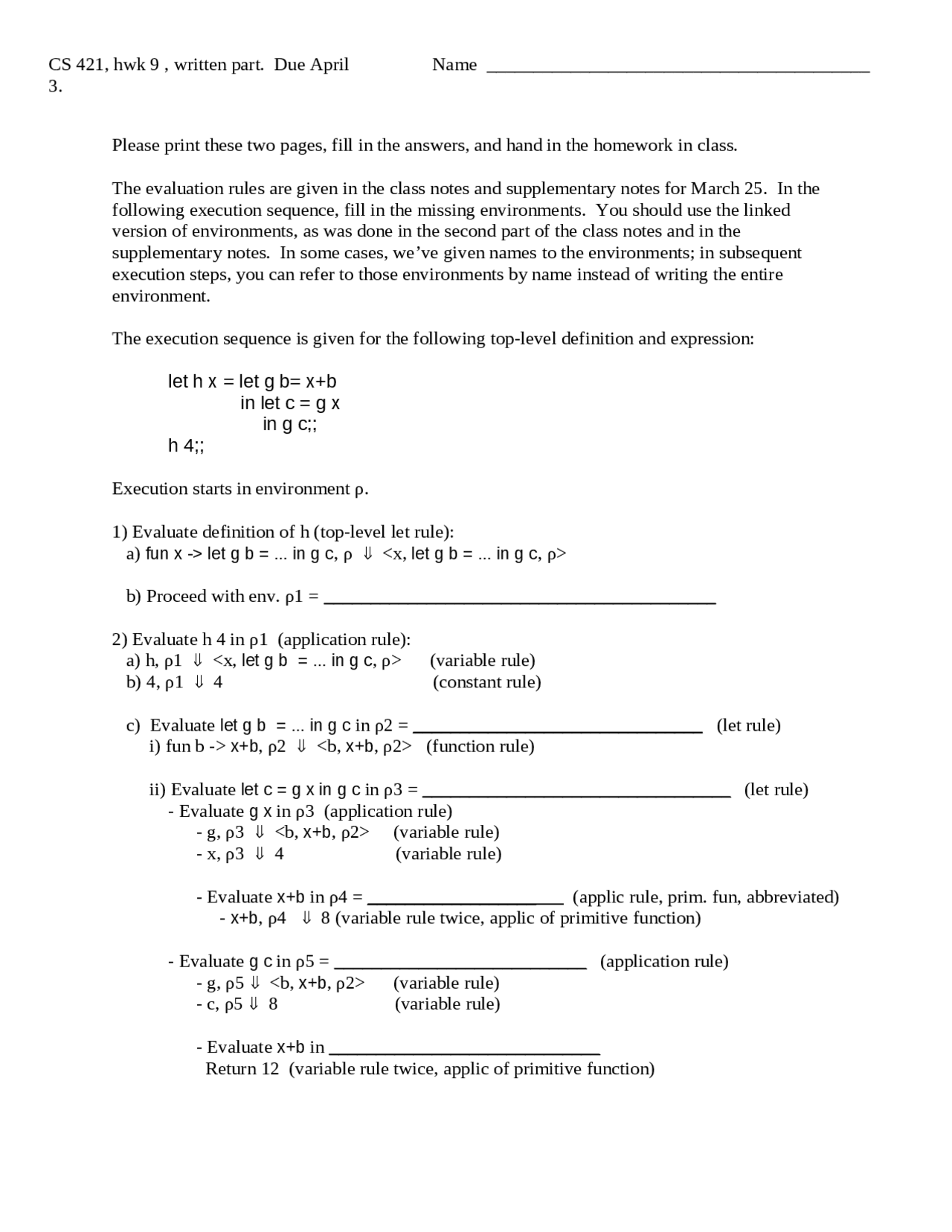 Assignment 9 Programming Languages Cs 421 Assignments Computer