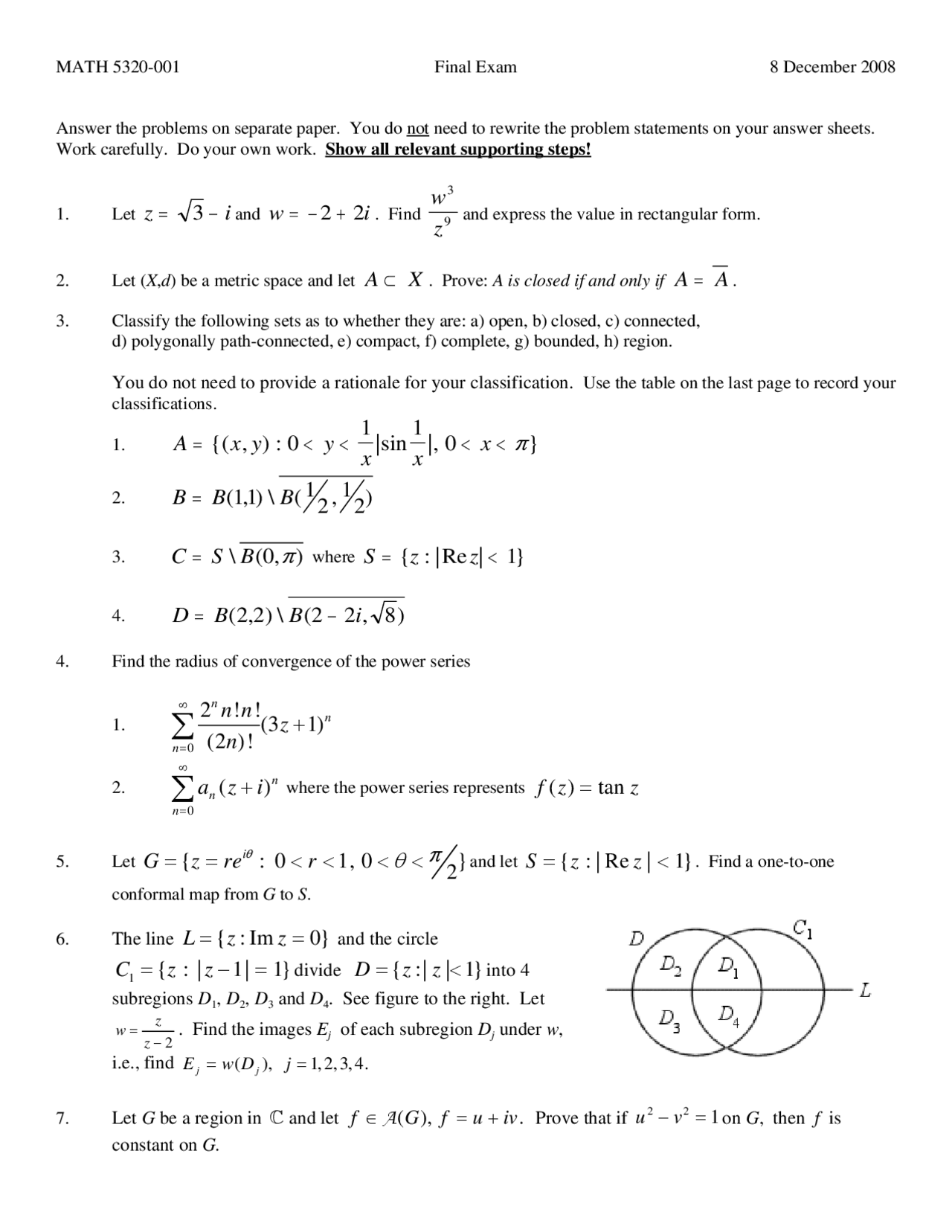 12 Questions to prove Liouville's Theorem - Final Exam | MATH 5320 - Docsity