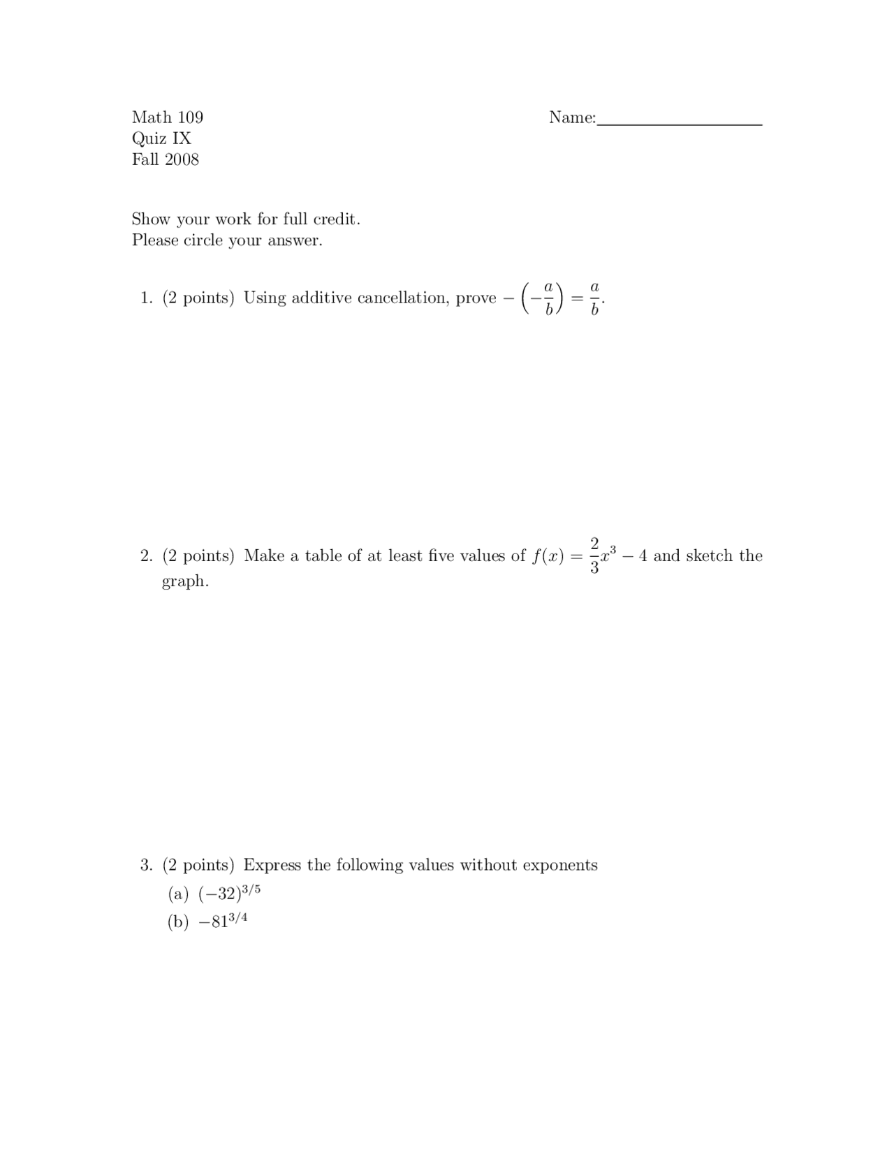 Unsolved Quiz 9 Mathematics Elementary School Teachers I Math 109