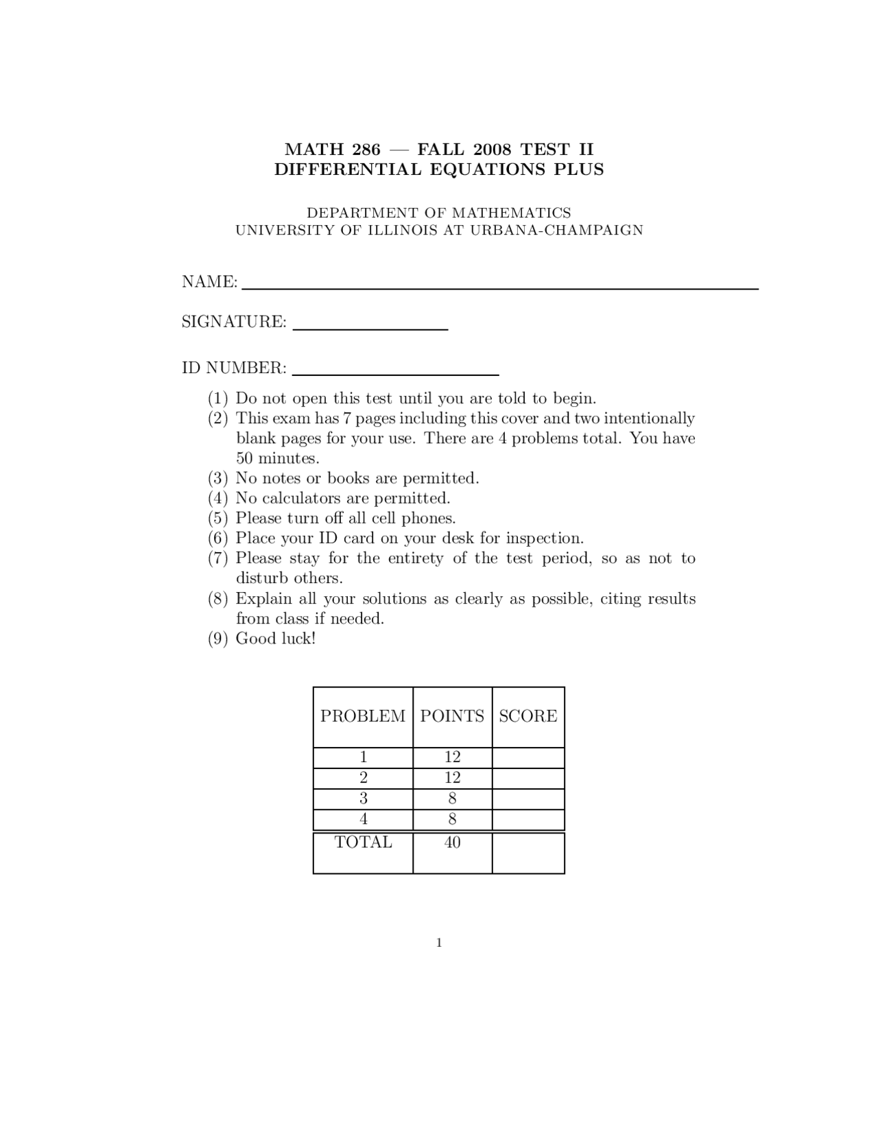 Differential Equations Plus Test 2 Problems Math 286 Docsity