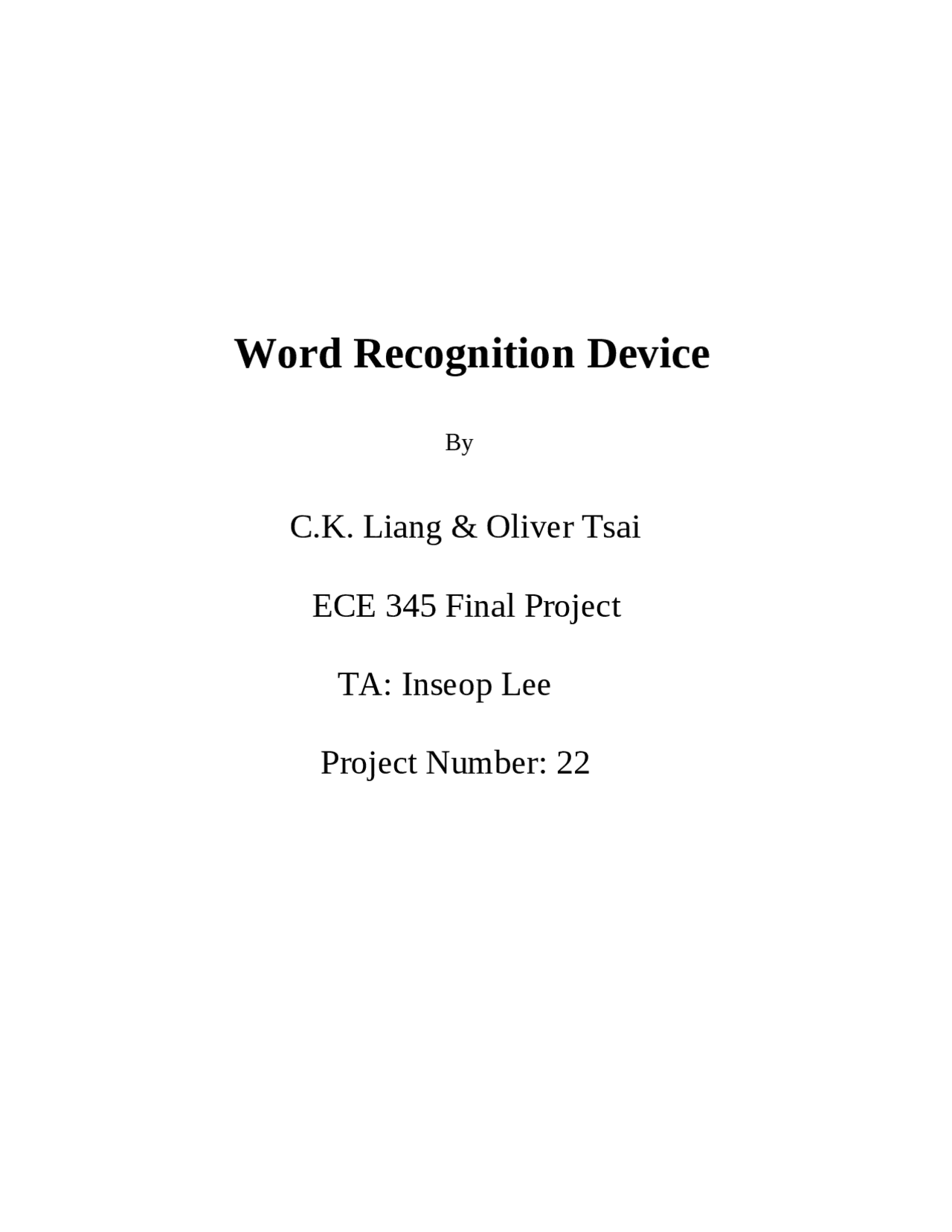 Word Recognition Device - Senior Design Project Lab | ECE 445 - Docsity