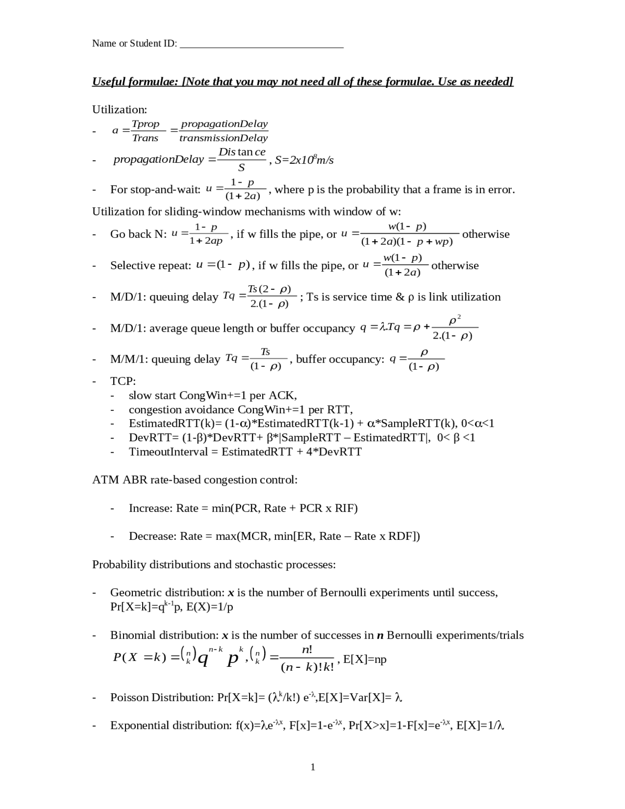 Review Sheet For Computer Networks Cnt 5106 Docsity