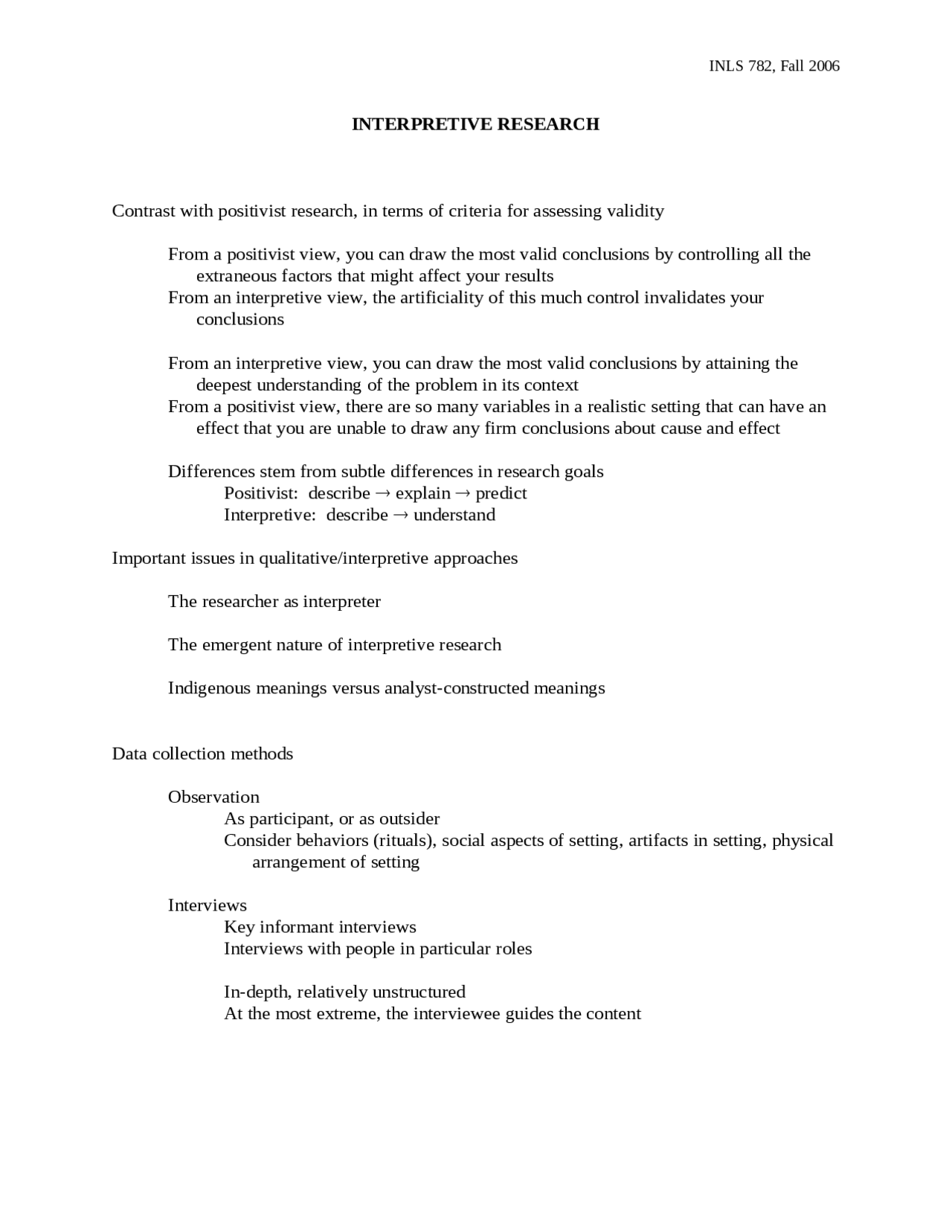 Interpretive Research - System Effectiveness | INLS 782 - Docsity