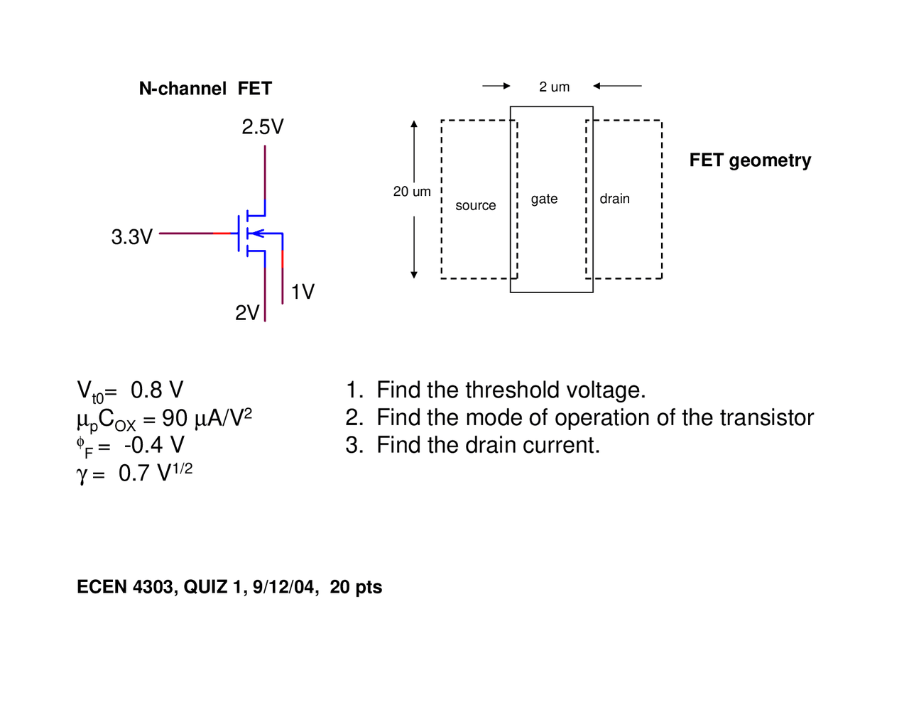Quiz 1 Fet Geometry Electronic Circuit Design Ecen 4303 Docsity