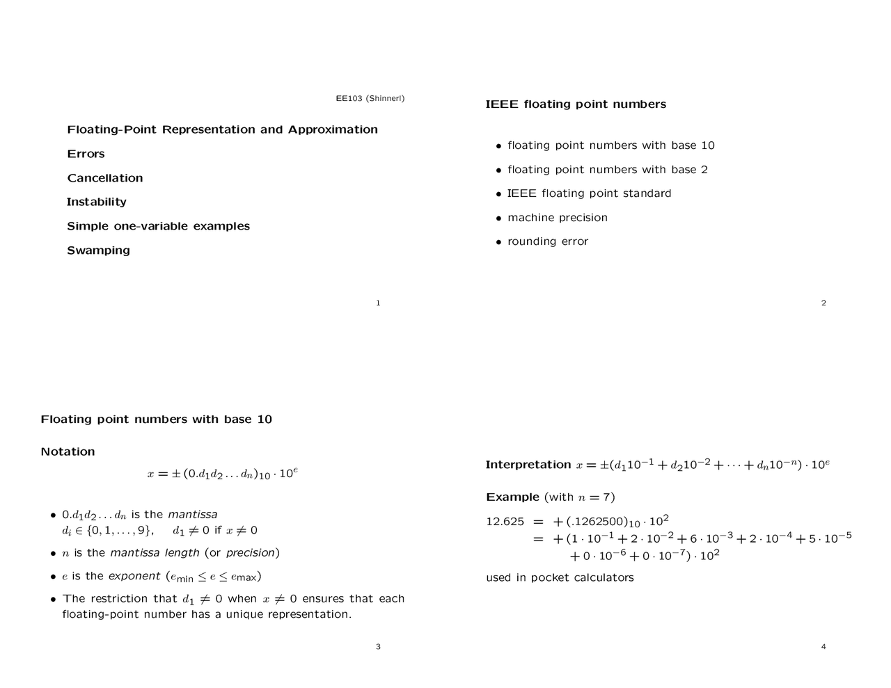 Lecture Slides On Floating Point Representation And Approximation Ecg 2546
