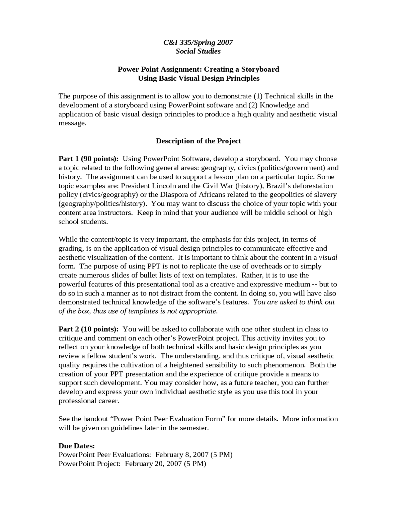 Powerpoint Assignment: Creating a Storyboard Using Basic Visual Design Principles | CI 335 - Docsity