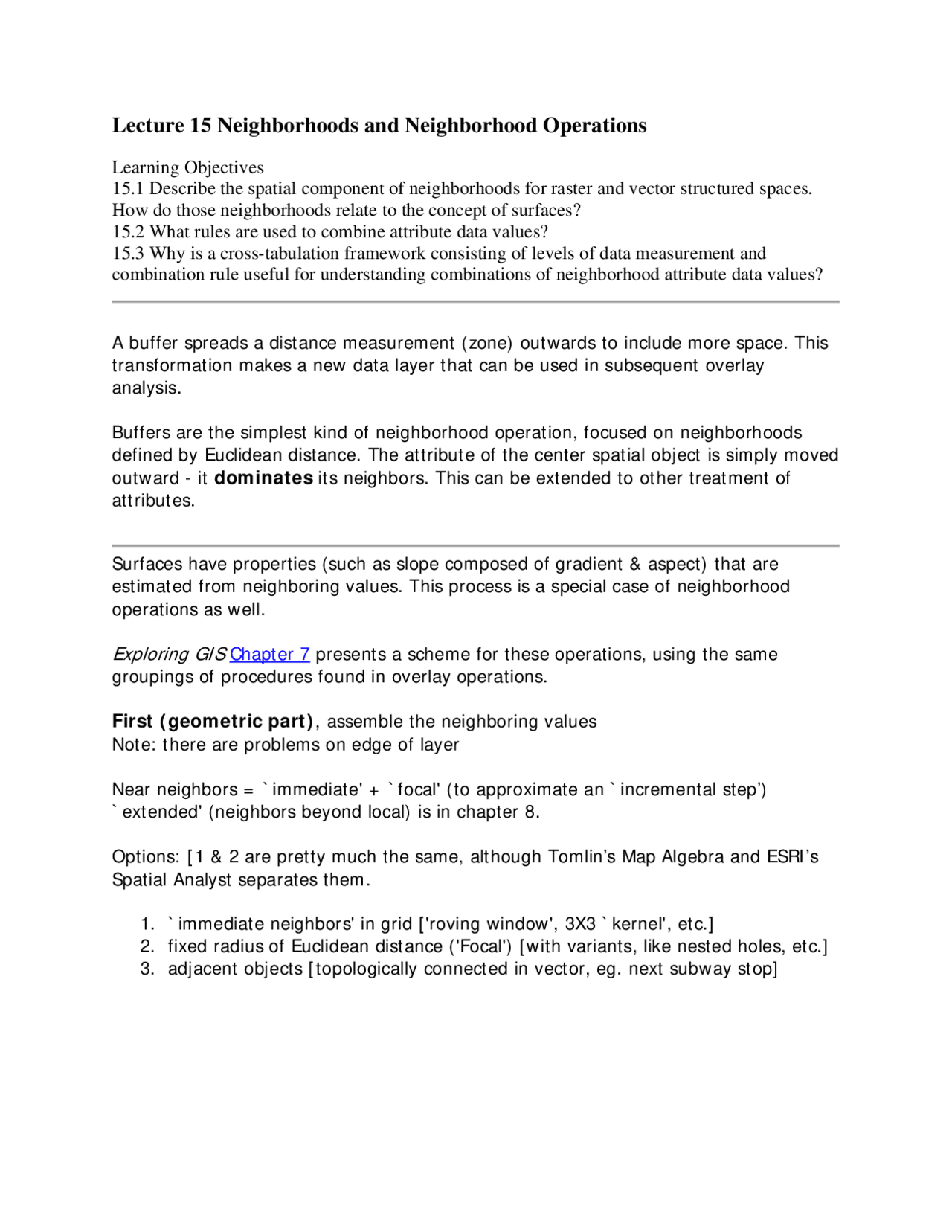 Neighborhoods and Neighborhood Operations - Lecture Notes | GEOG 460 ...