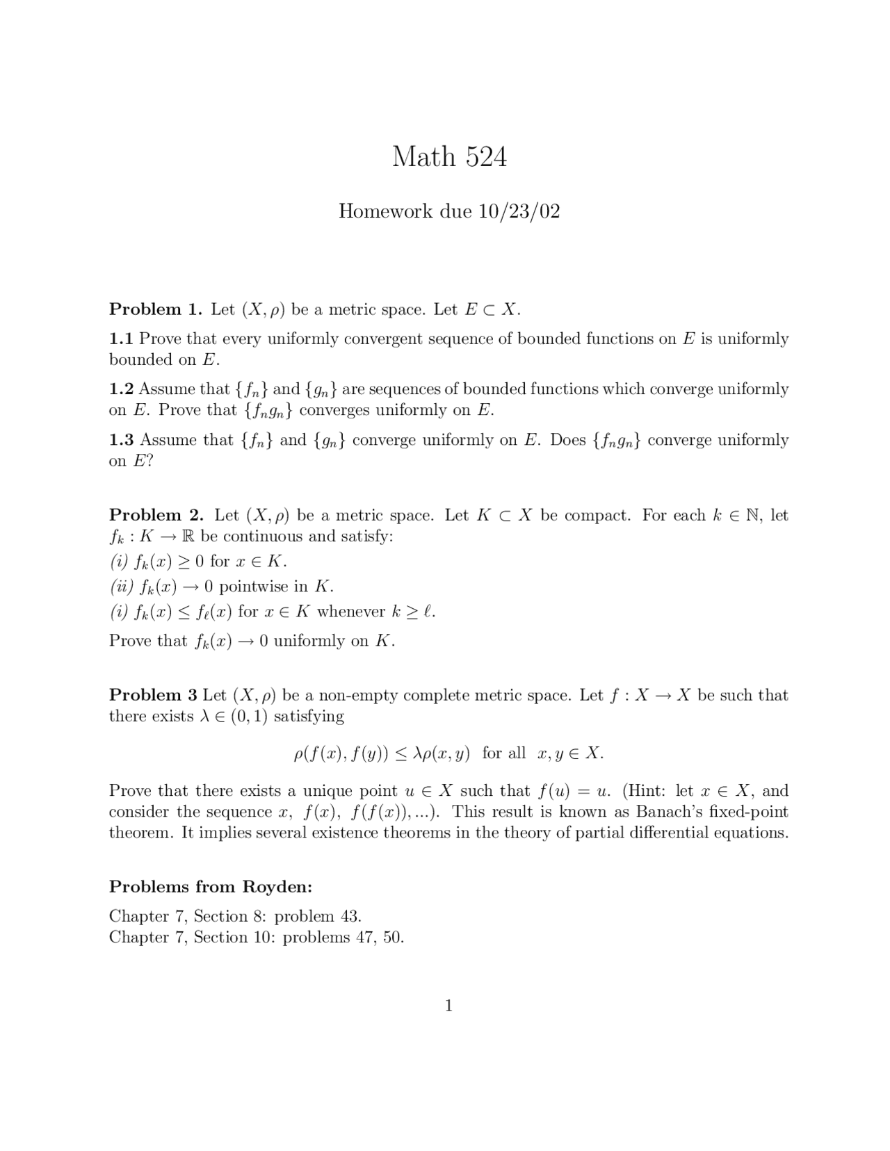 Assignment 4 Problems To Resolution Real Analysis Math 524 Docsity