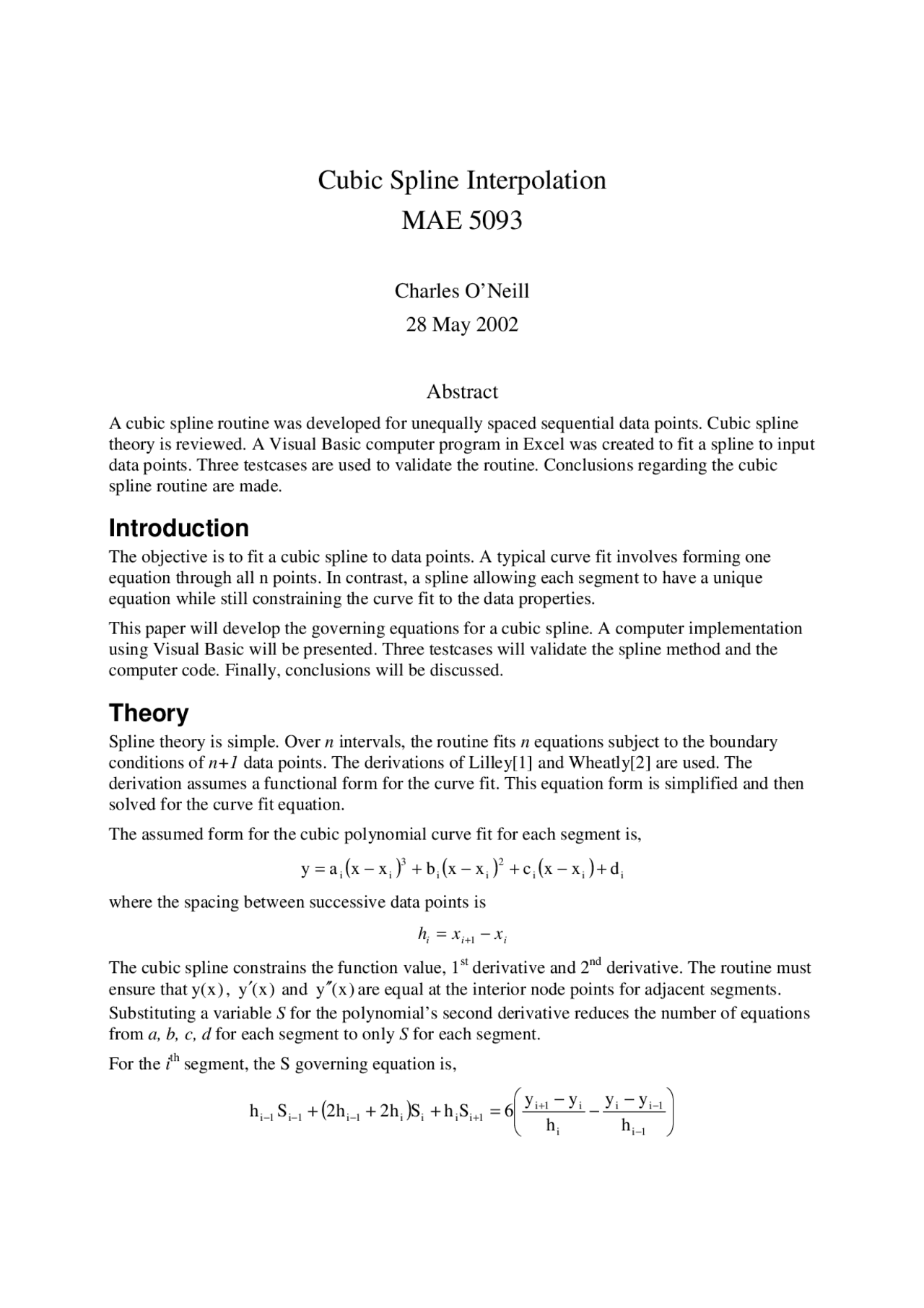 Introduction To Cubic Spline Interpolation Notes Mae 5093 Docsity