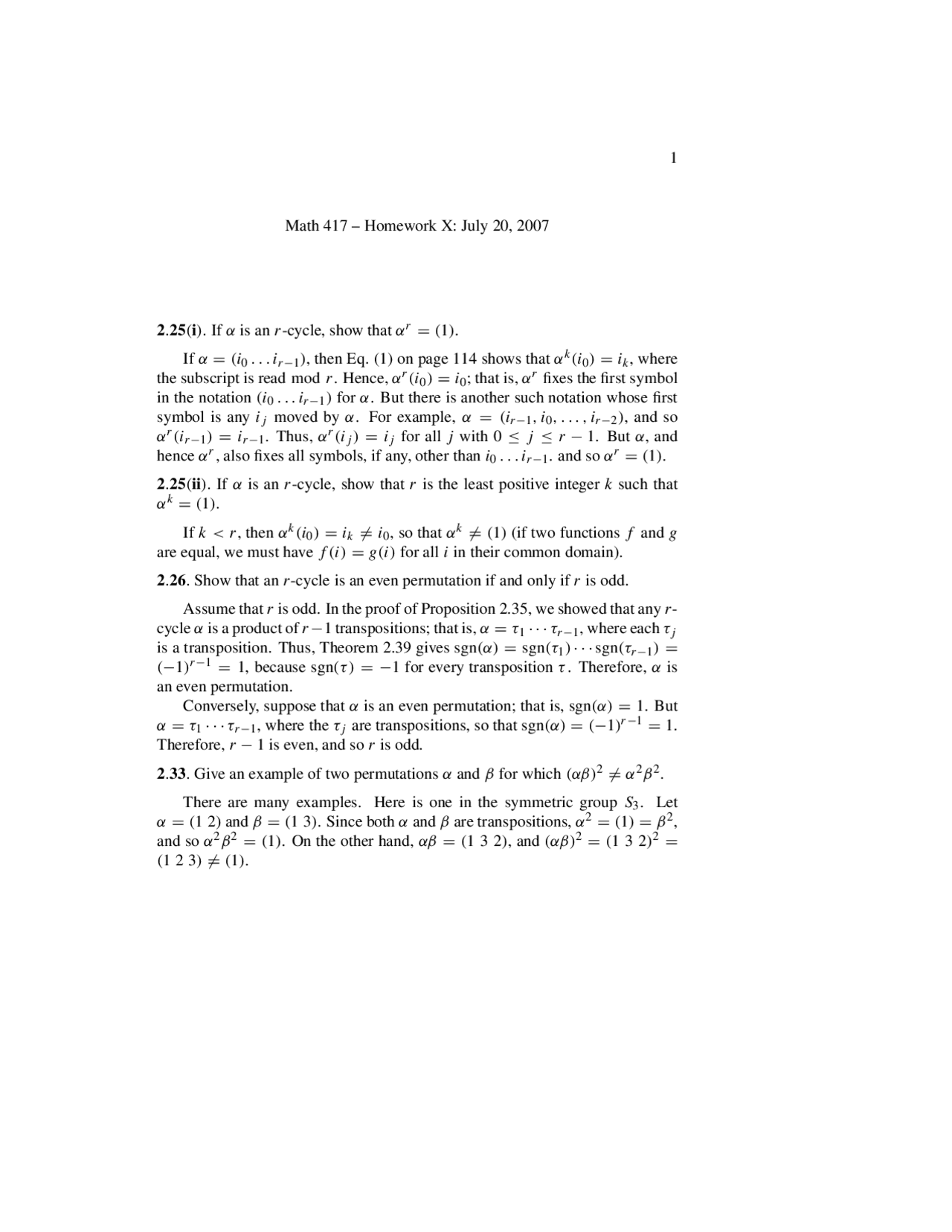 Questions For Assignment Introduction To Abstract Algebra Math 417