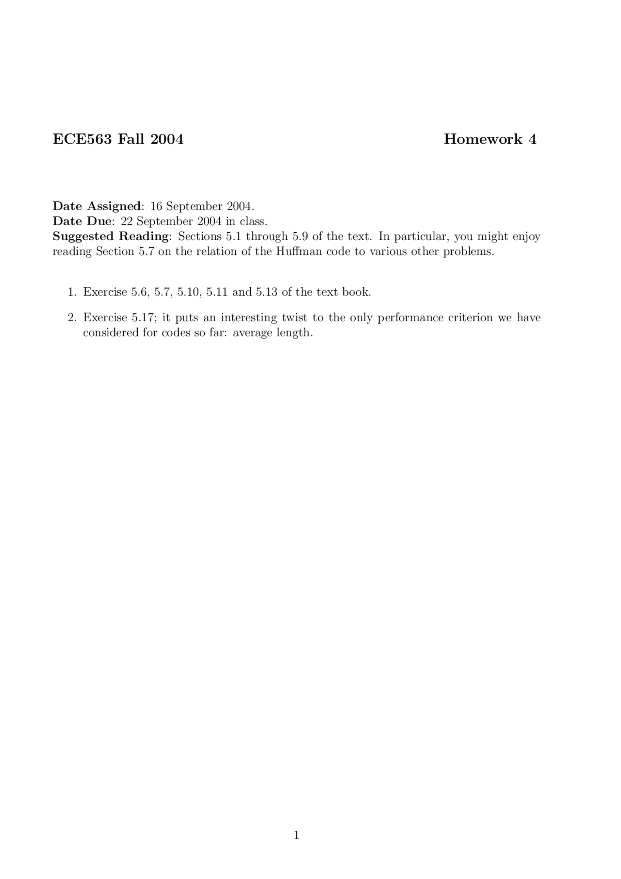 Homework 4 Information Theory Fall 2004 Ece 563 Docsity