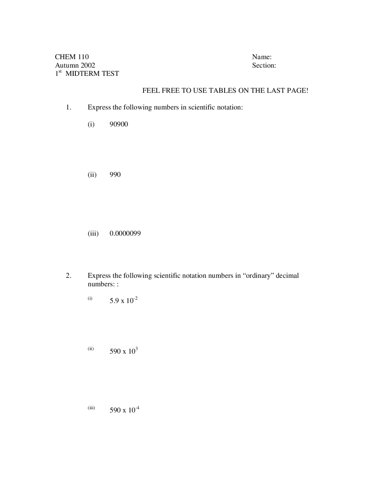 9 Questions for Midterm Exam - Introduction to General Chemistry | CHEM ...