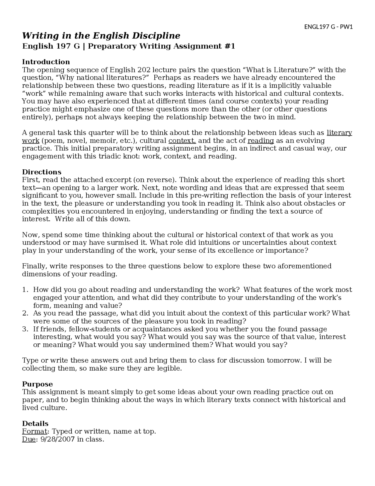 Analyzing Literature, Culture, and English Reading: Preparatory Writing ...