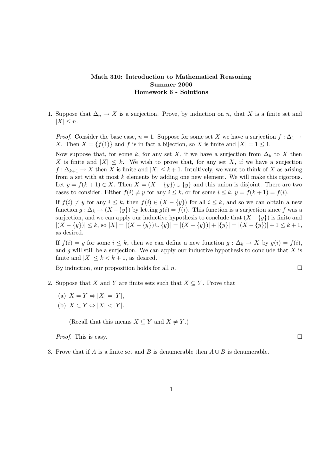 Mathematics Reasoning Solutions For Assignment 6 Math 310 Docsity