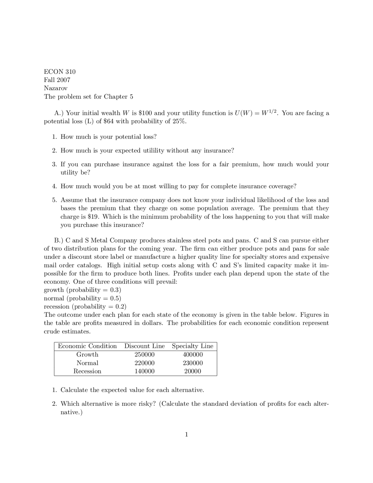Assignment Chapter 5 Microeconomics Theory And Applications Econ