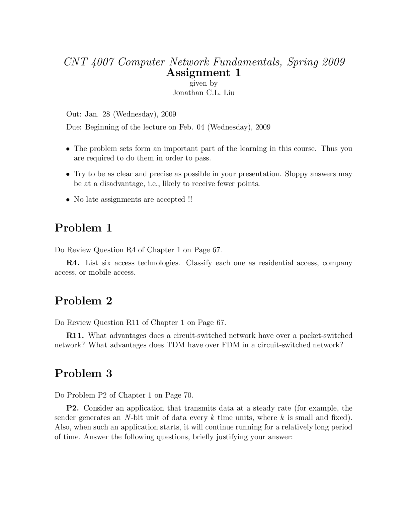 Problems For Computer Network Fundamentals Assignment Cnt 4007