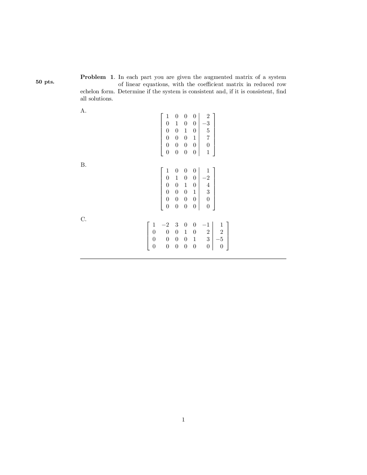 7 Problems Exam 1 Linear Algebra Honors Math 2360 Docsity