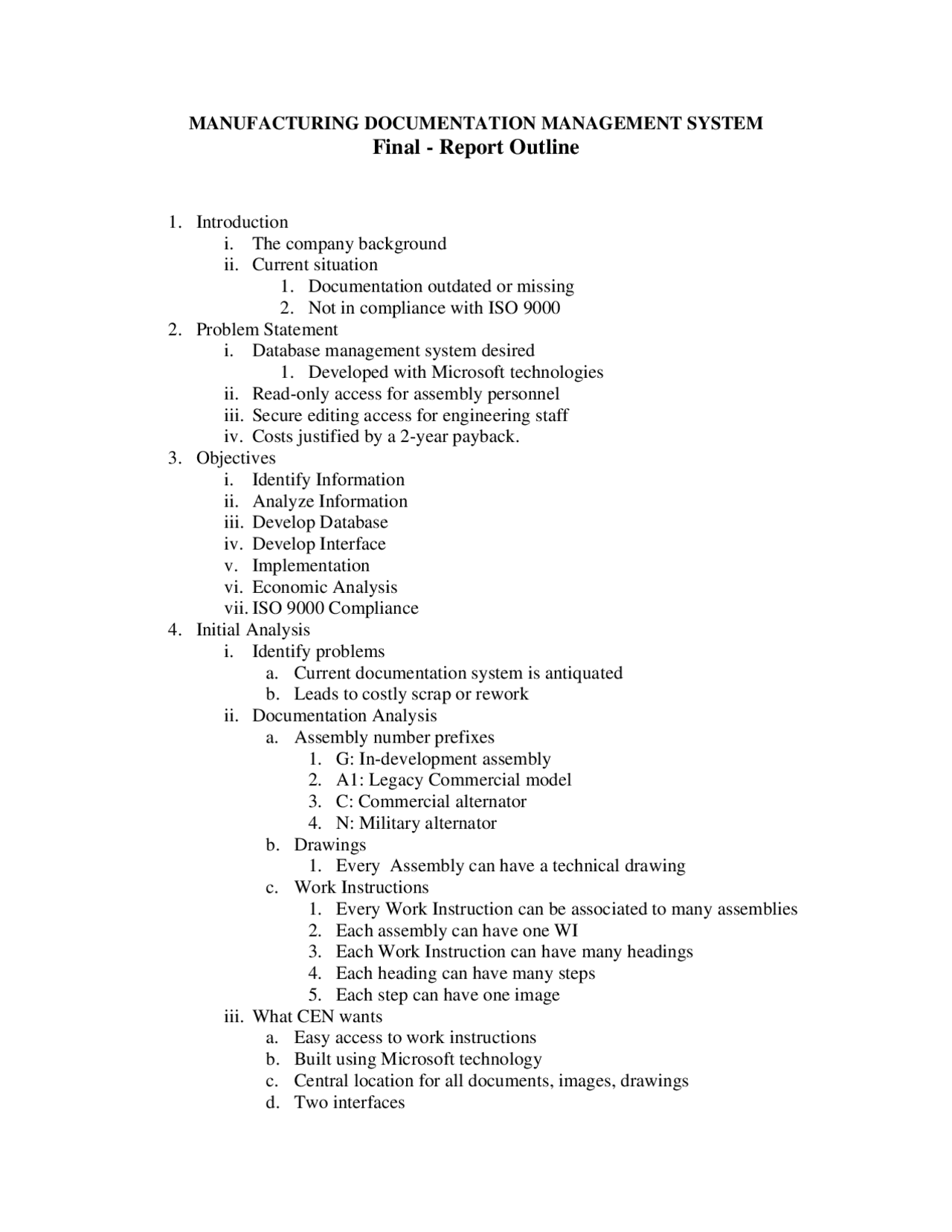 Manufacturing Documentation Management System Final - Report Outline ...