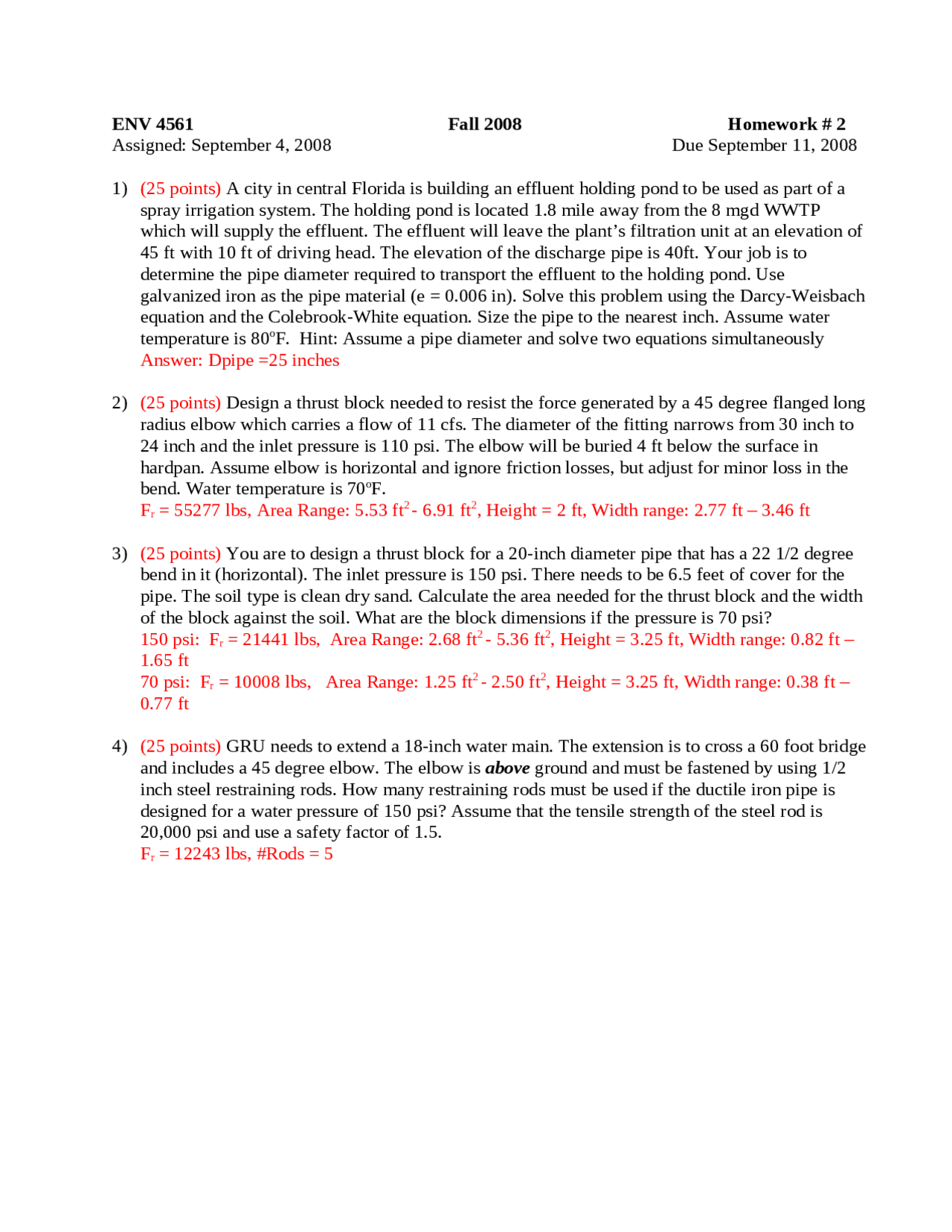 4 Questions For Assignment 2 Hydraulics System Design Env 4561