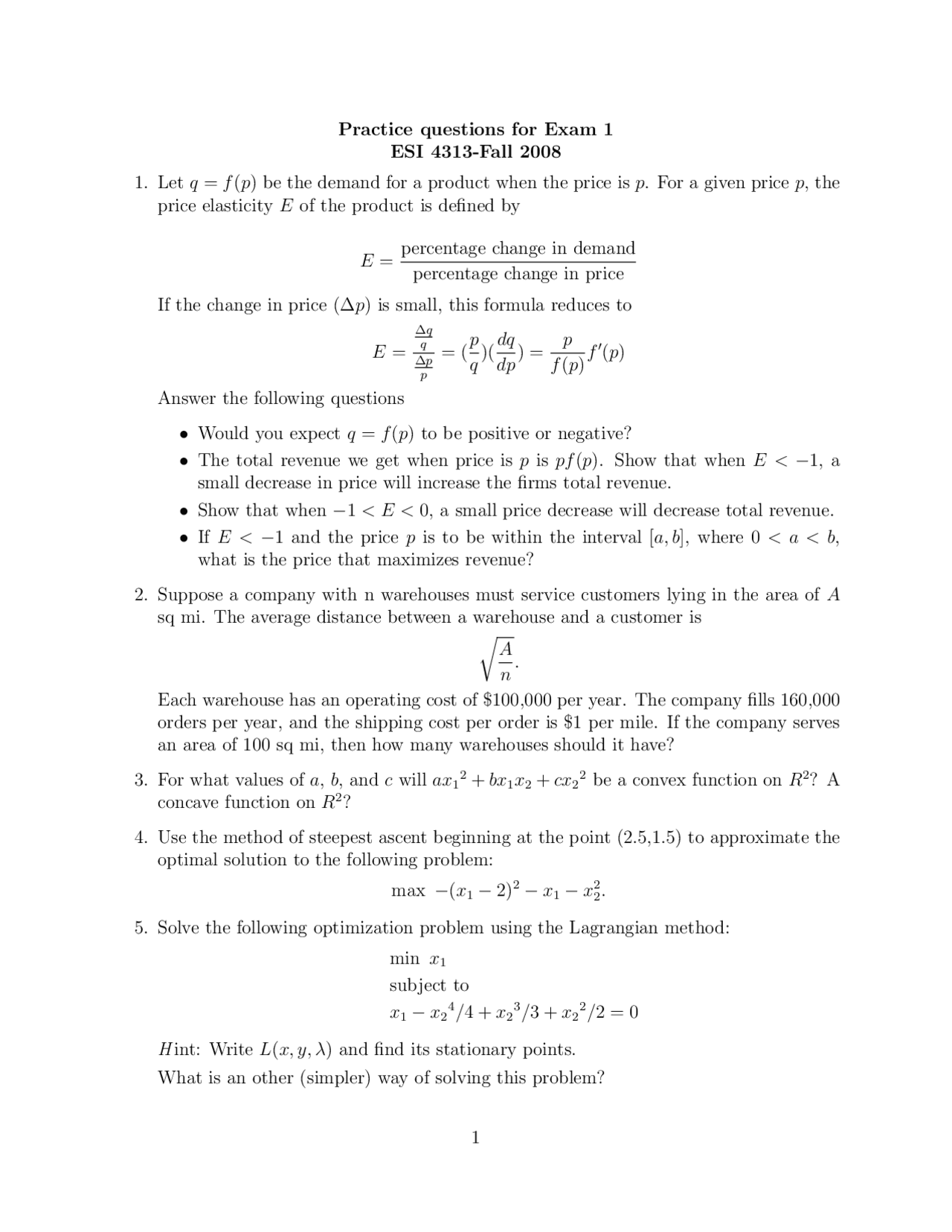 Operations Research Ii Practice Questions For Exam 1 Esi 4313 Docsity