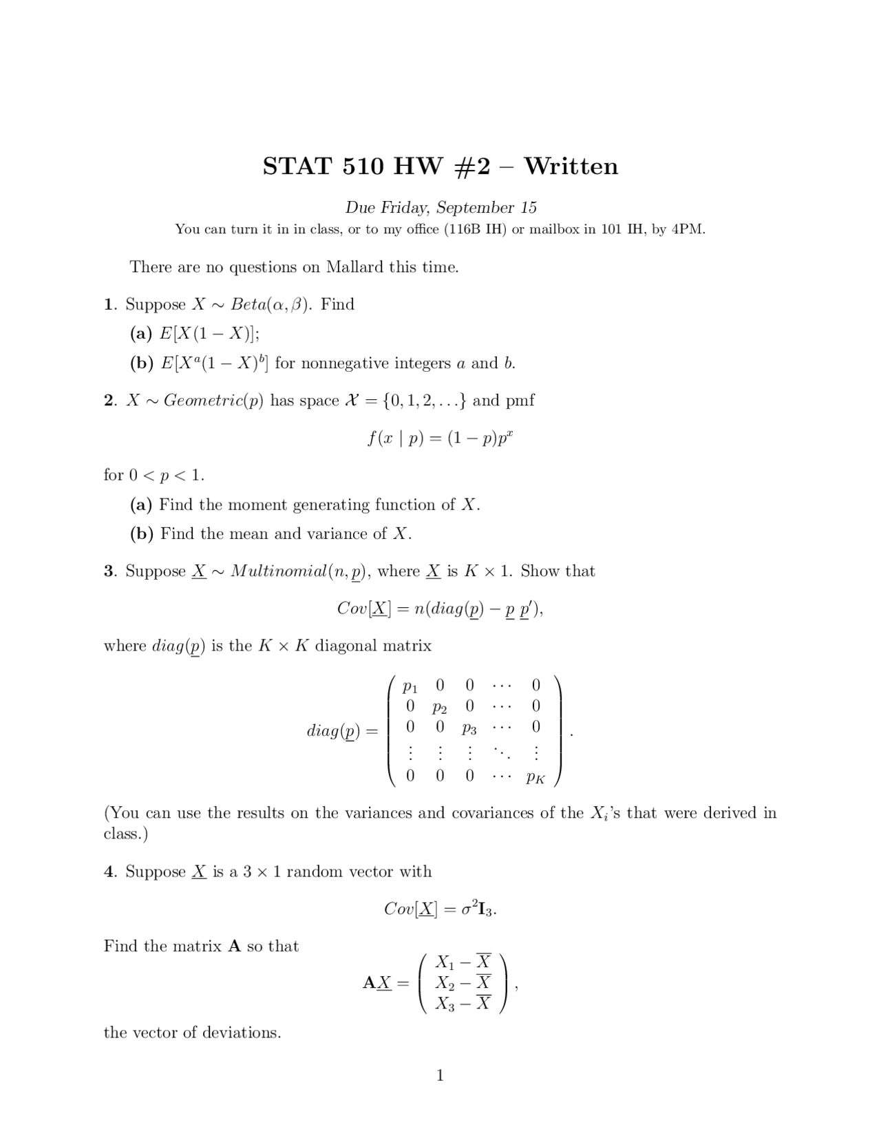 Assignment On Mean And Variance Of X Homework 2 Stat 510 Docsity