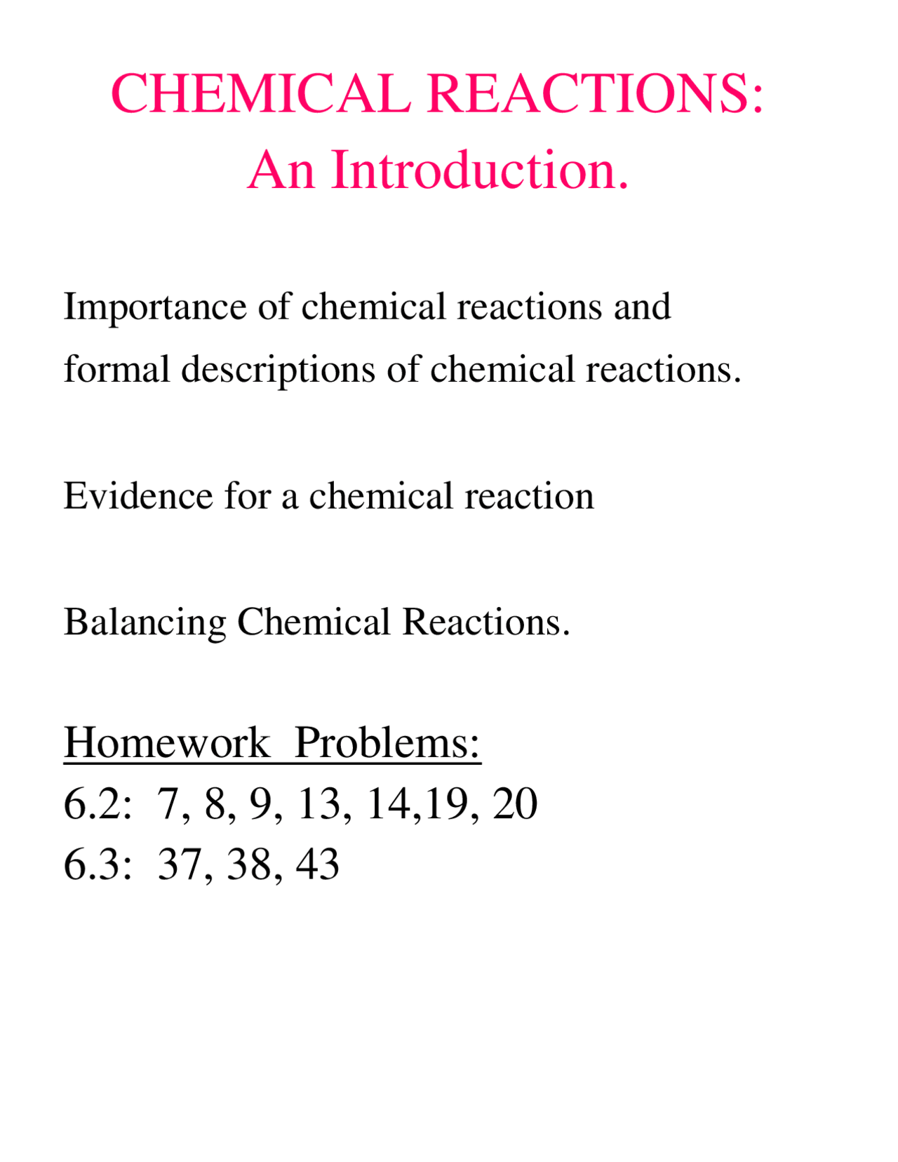 Introduction to Chemical Reaction - General Chemistry | CHEM 110 - Docsity