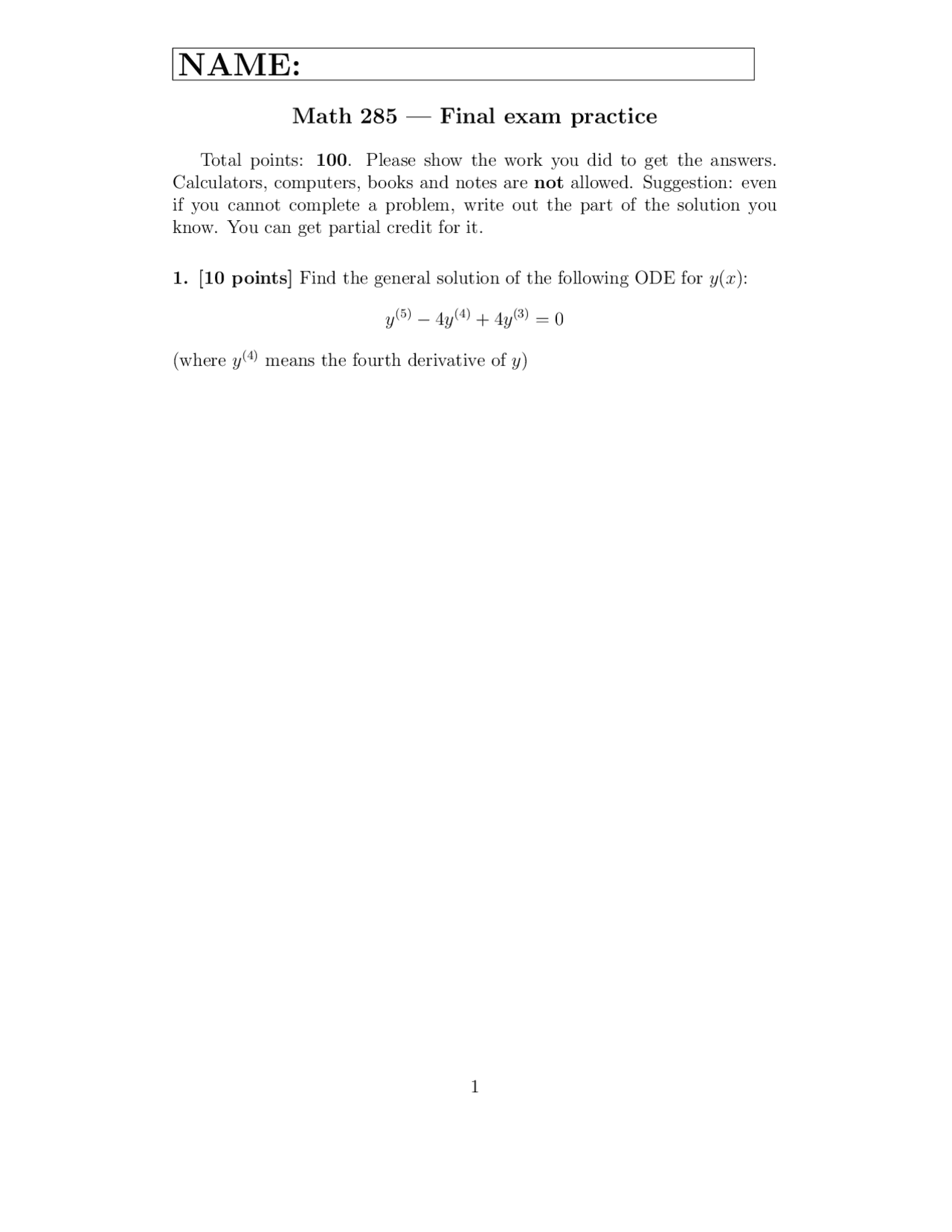 8 Problems On Differential Equations Final Examination Practice