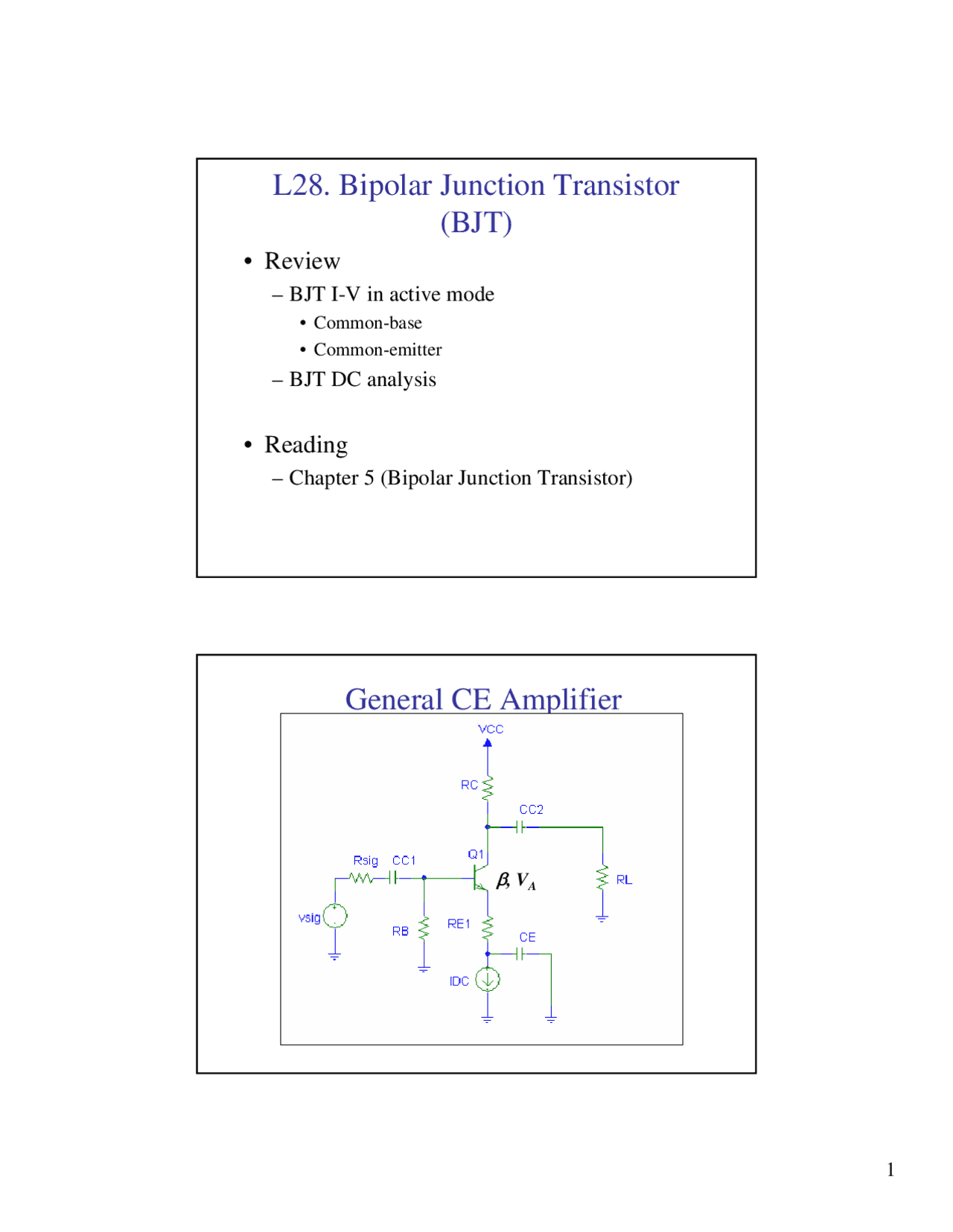 Bipolar Junction Transistor General Ce Amplifier Lecture Slides