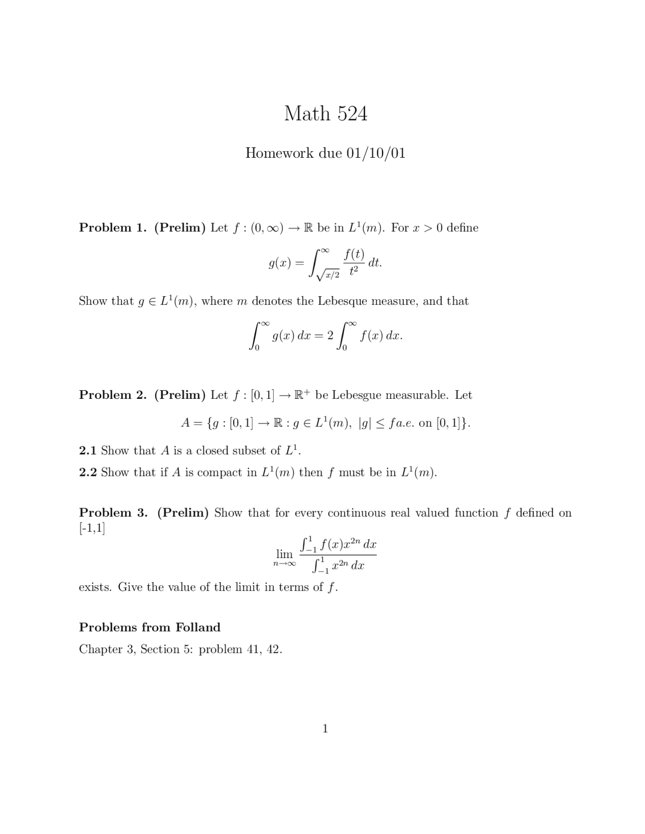 3 Practice Problems On Real Analysis Assignment 1 Math 524 Docsity