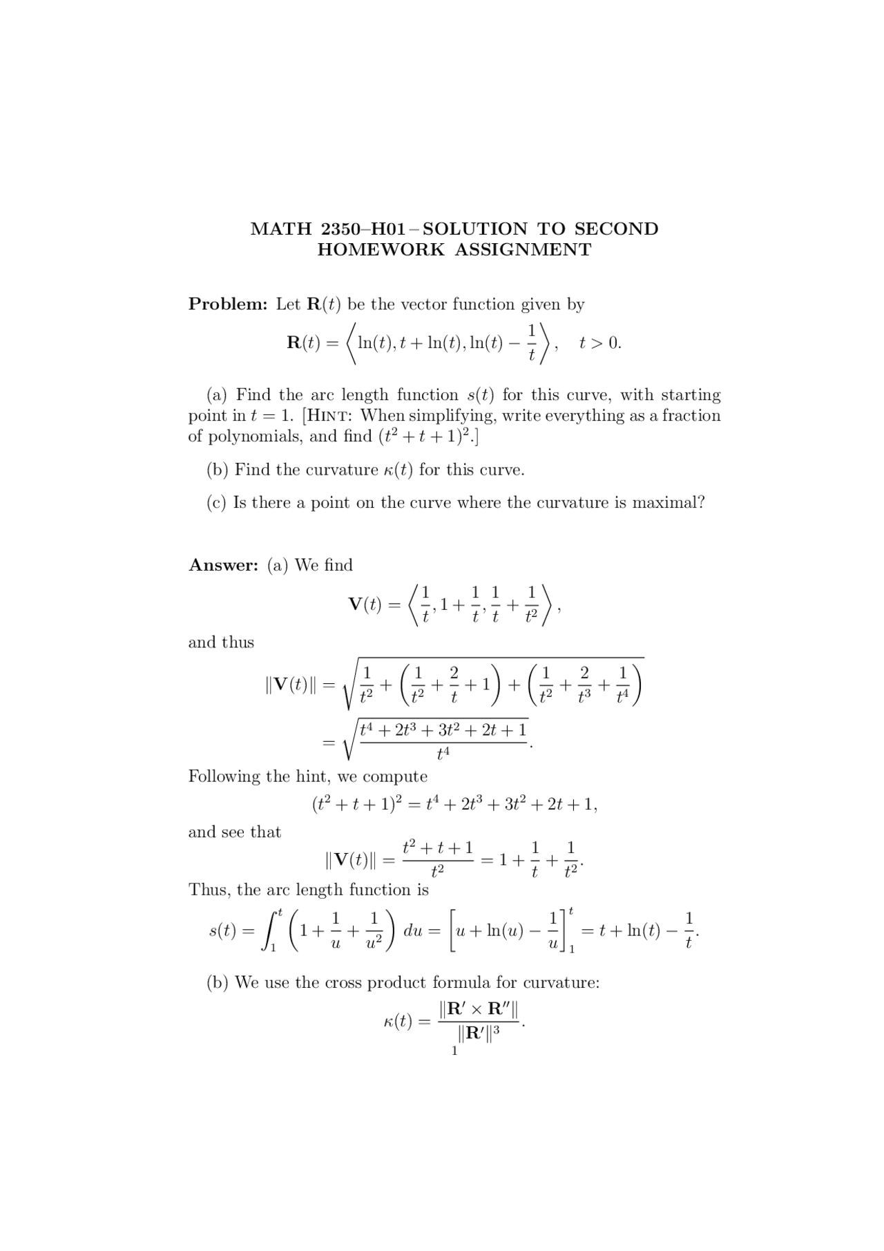 Solution to Assignment Problems - Calculus III | MATH 2350 - Docsity