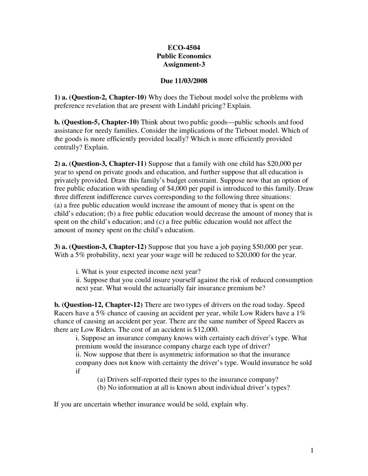 3 Solved Questions On Public Economics Assignment 3 Eco 4504 Docsity