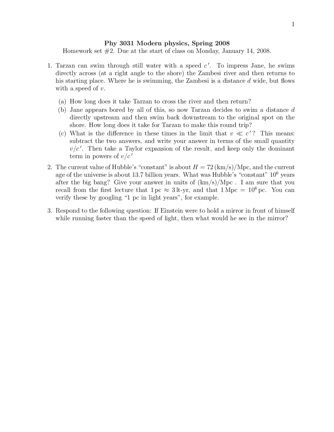 Homework Set 2 Introduction To Modern Physics Phy 3101 Docsity