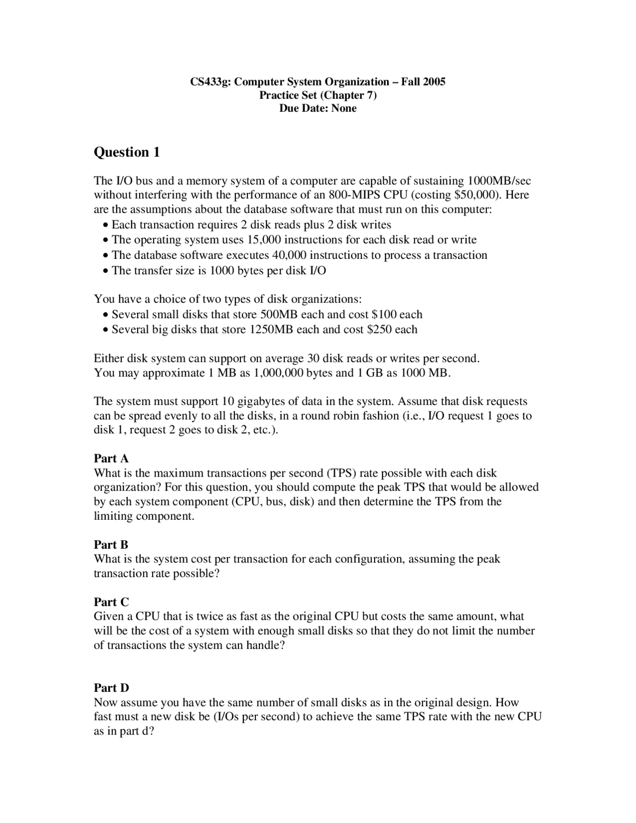 Practice Set 7 With Questions Computer System Organization 2005 Cs 433 Docsity
