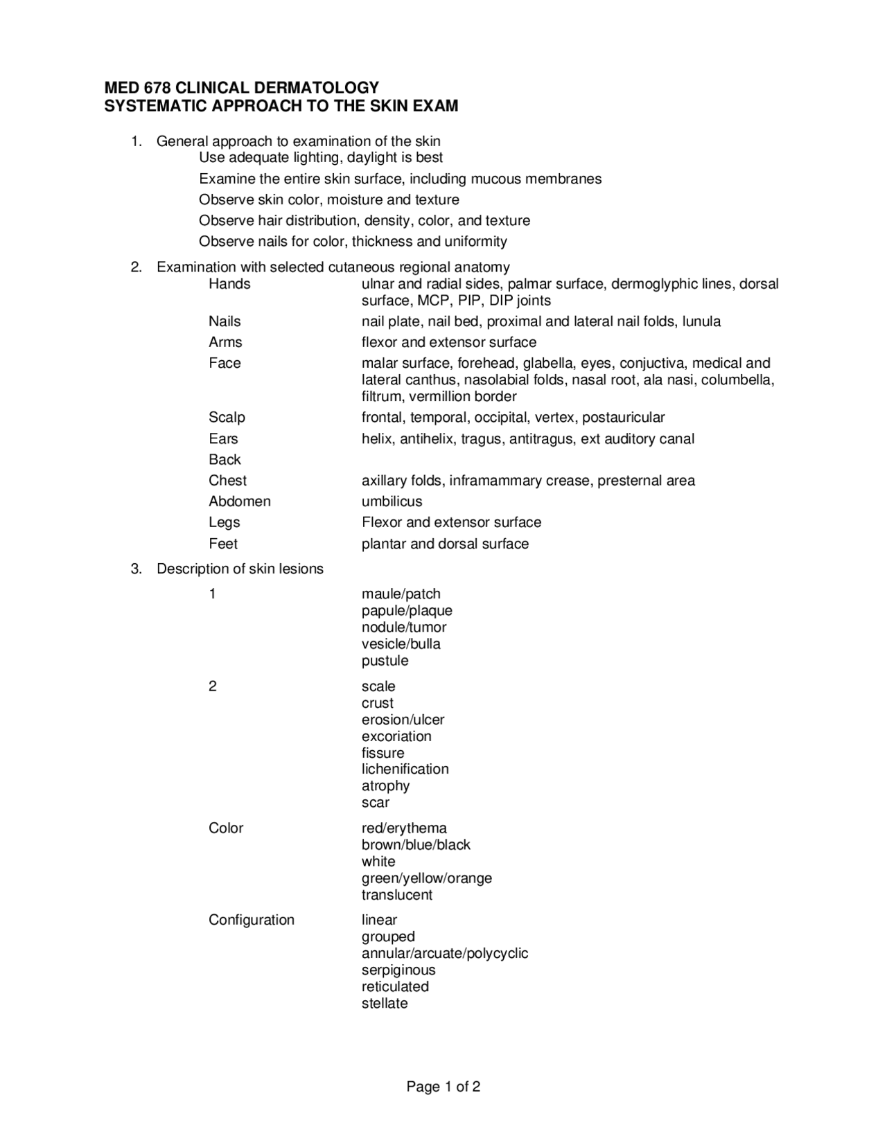 Clinical Dermatology – Systematic Approach to the Exam | MED 678 - Docsity