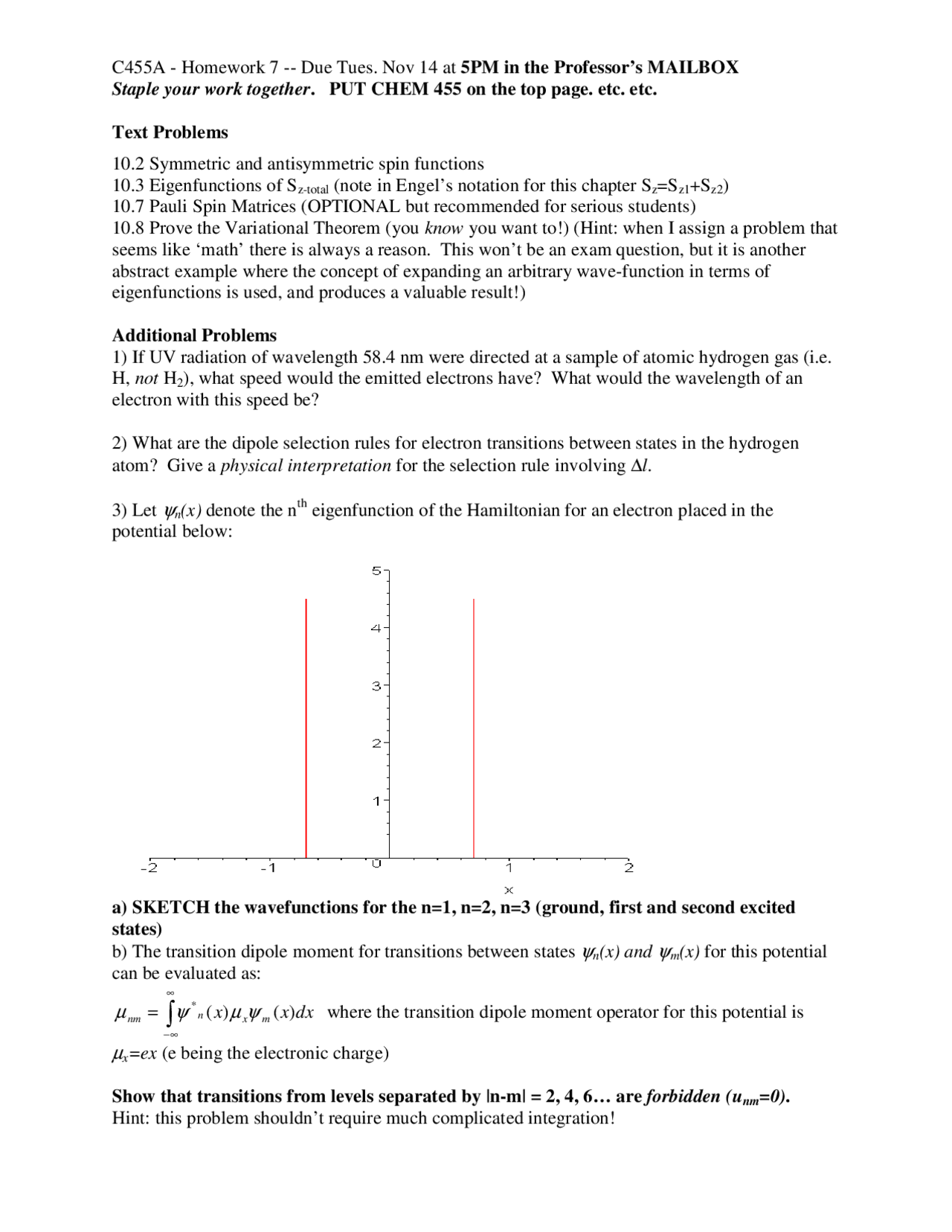 Assignment 7 Questions Physical Chemistry Chem 455 Docsity