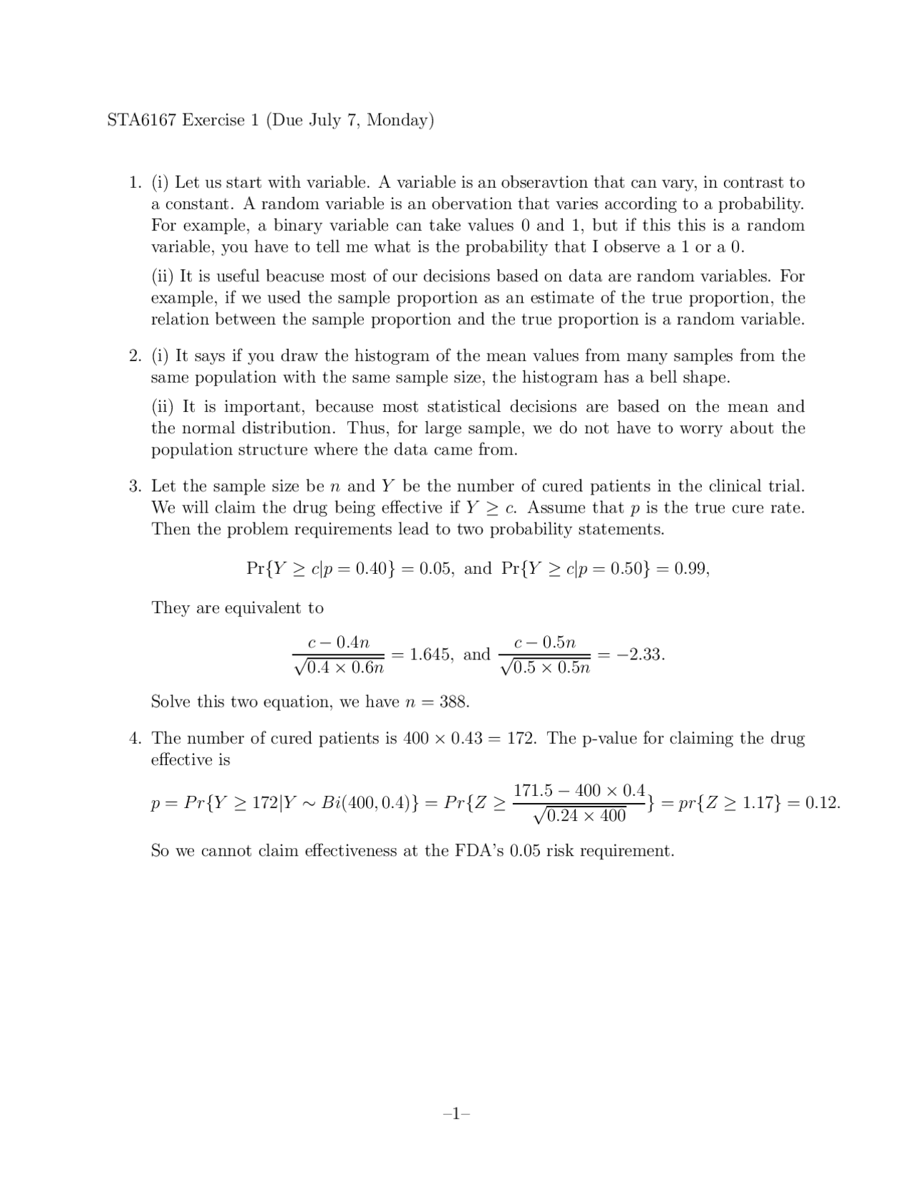 Exercise in Probability and Statistics: Claiming Drug Effectiveness | Assignments Statistics ...