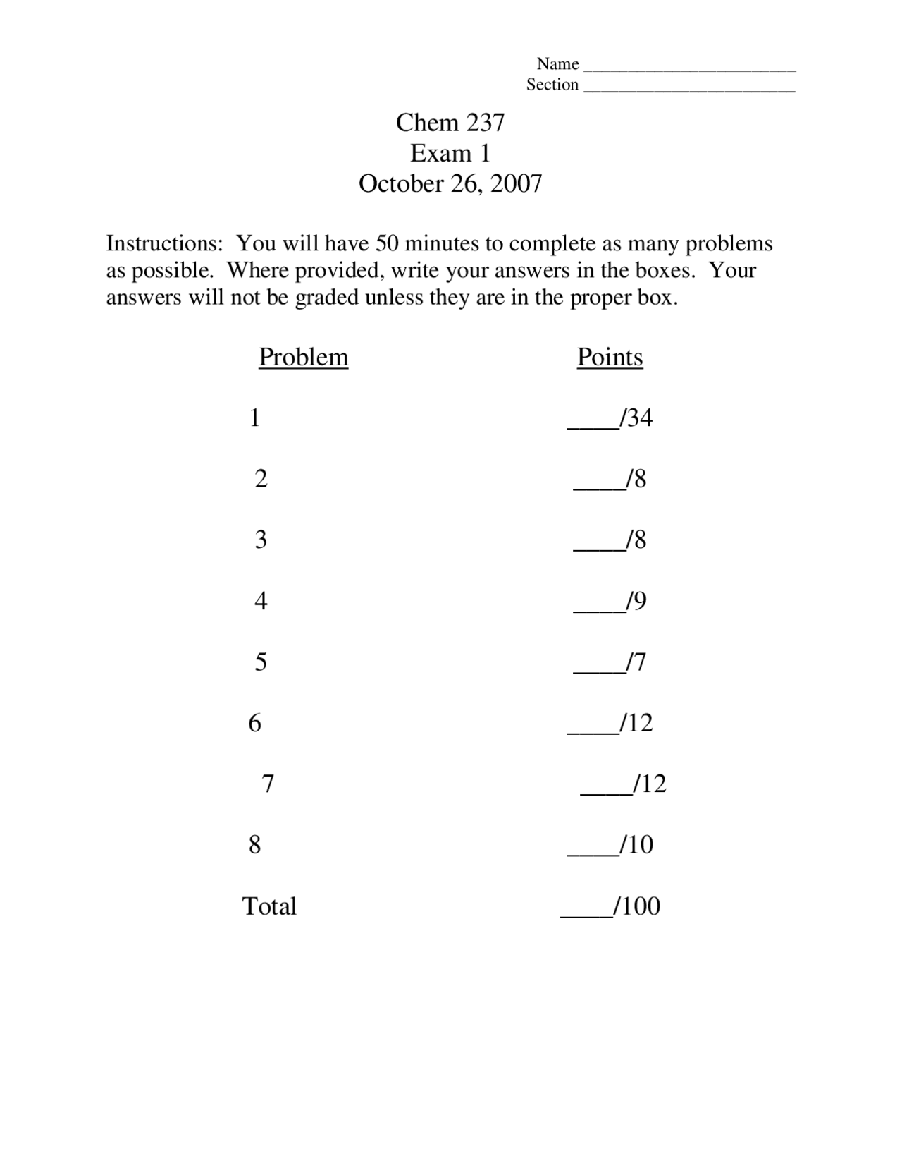Organic Chemistry Test 1 Questions With Solutions Chem 237 Docsity