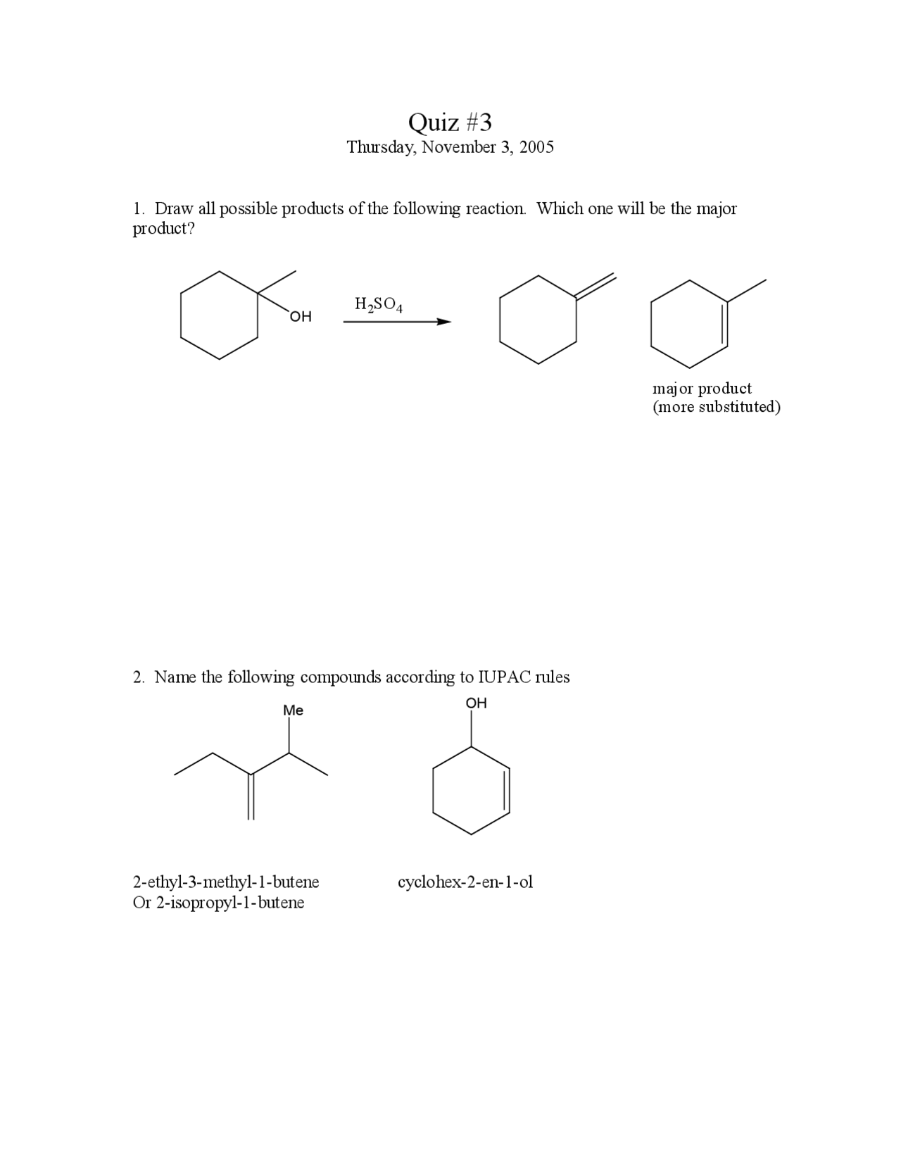 Solution For Quiz 3 Questions Organic Chemistry Chem 237 Docsity