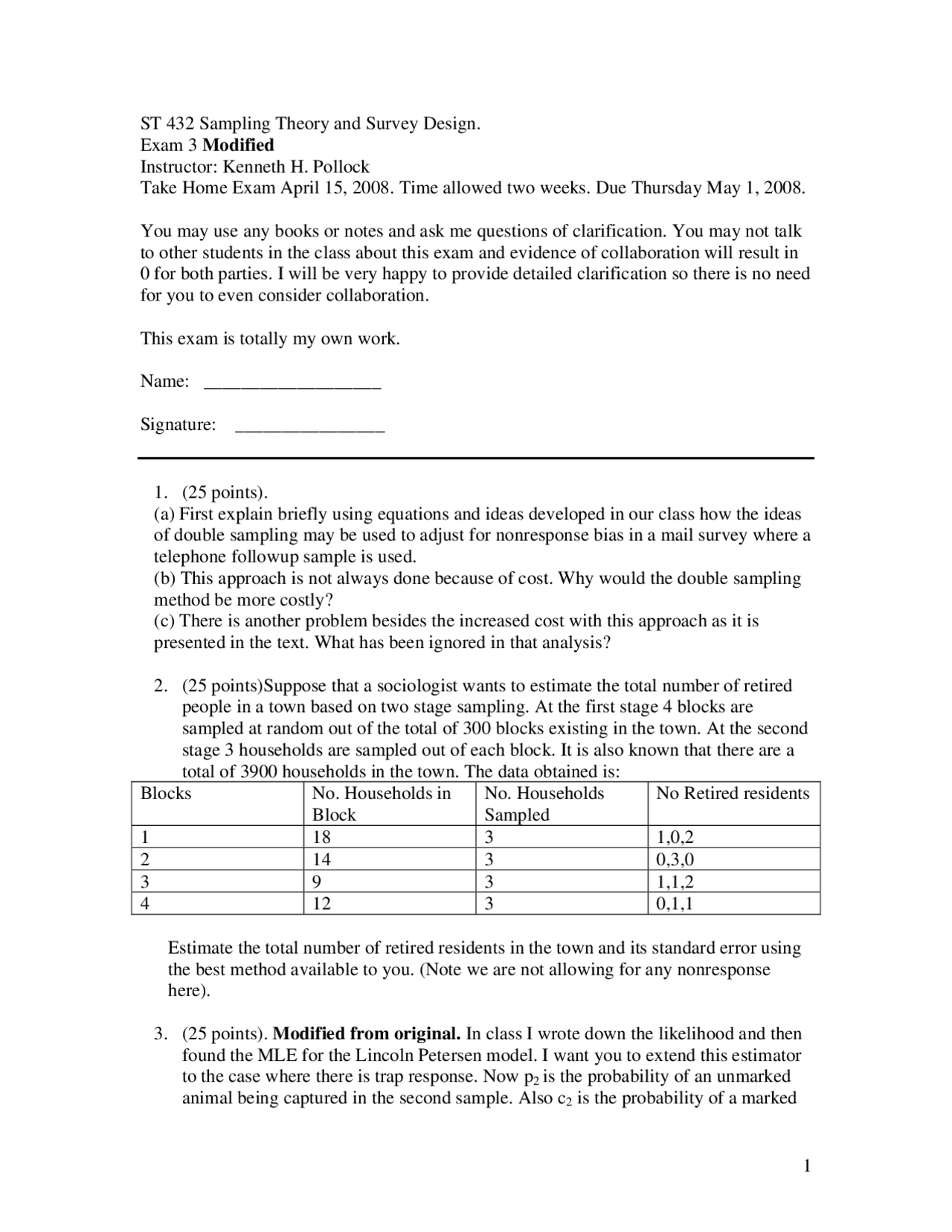 4 Questions On Sampling Theory And Survey Design Exam 3 St 432