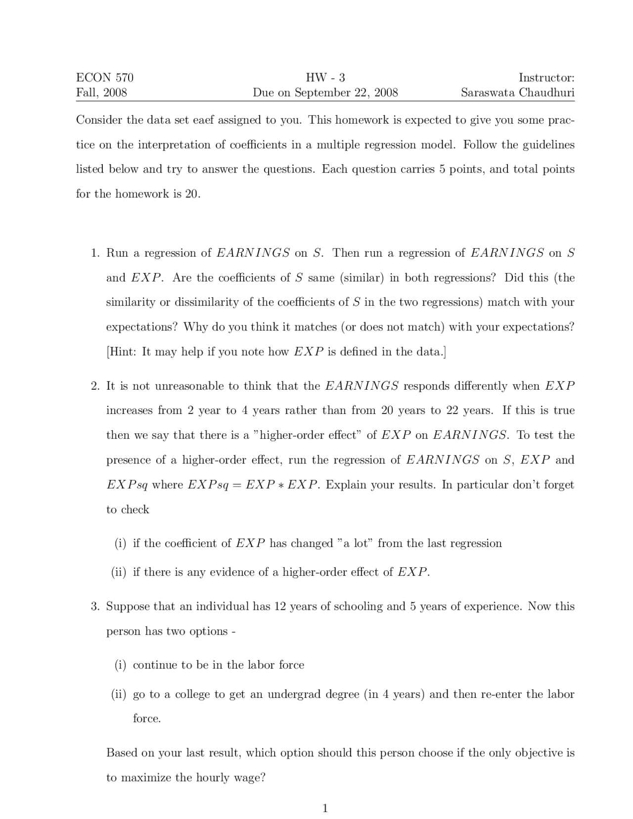Homework 3 Guideline For Exam Economic Applications Of Statistical
