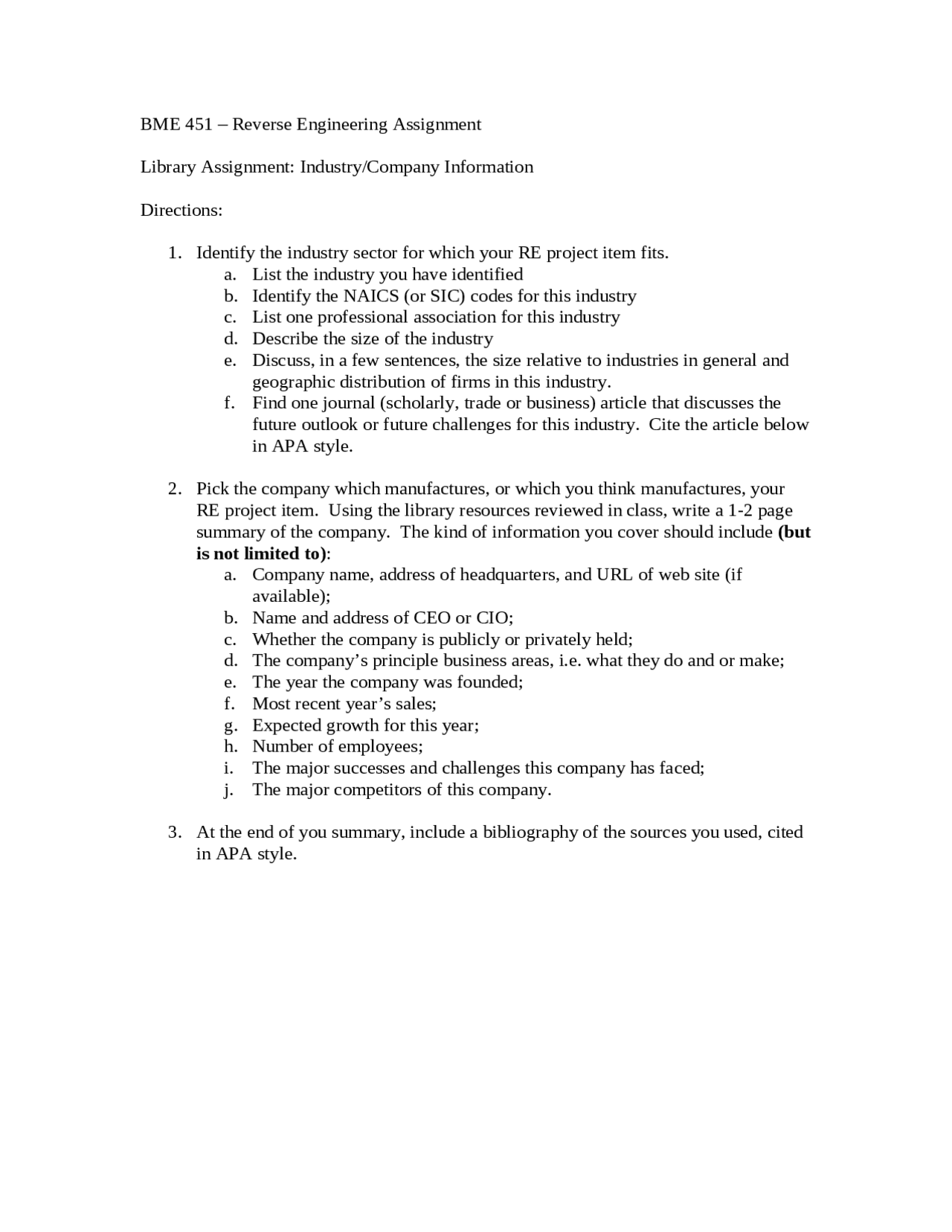 BME 451 Reverse Engineering Assignment: Industry and Company Research | Assignments Biology ...