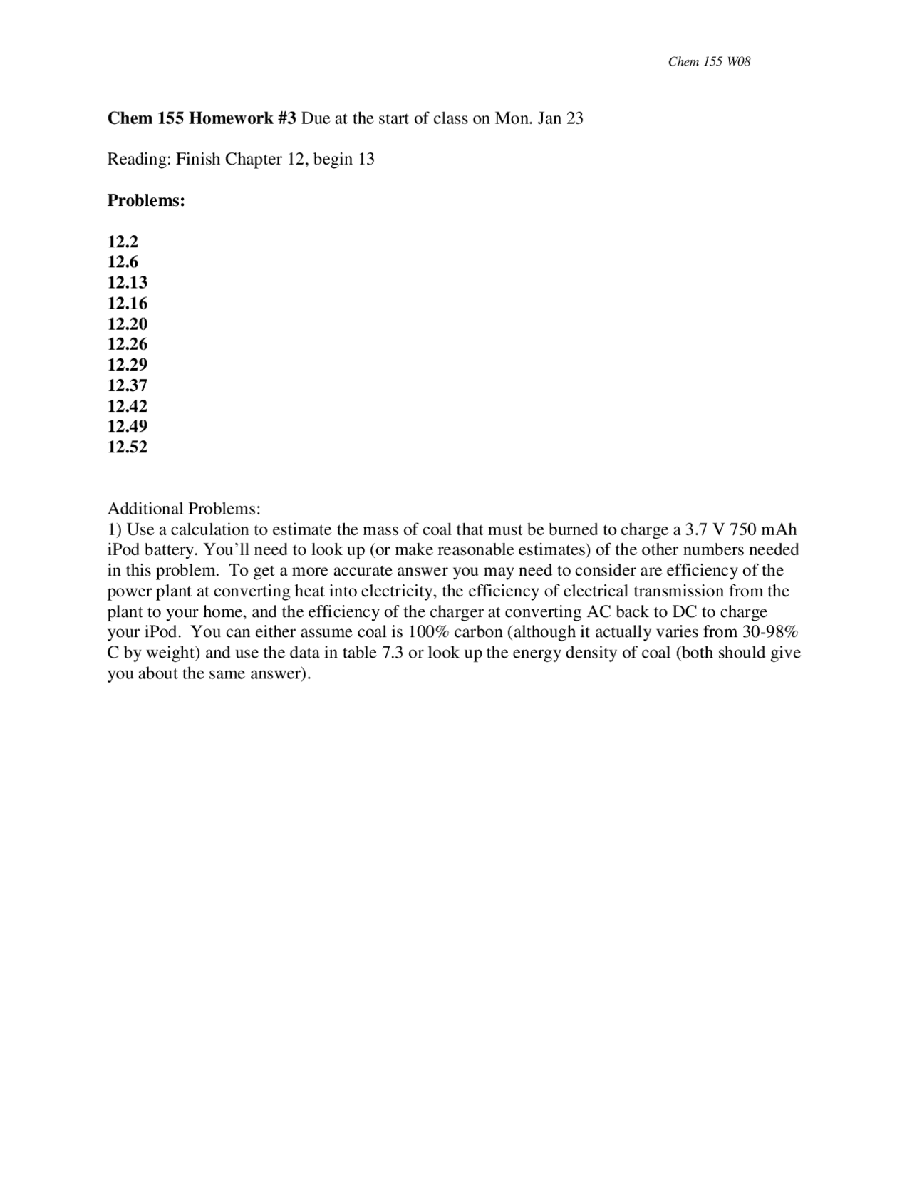 Chem 155 Homework #3 for Week 8: Estimating Coal Consumption to Charge ...