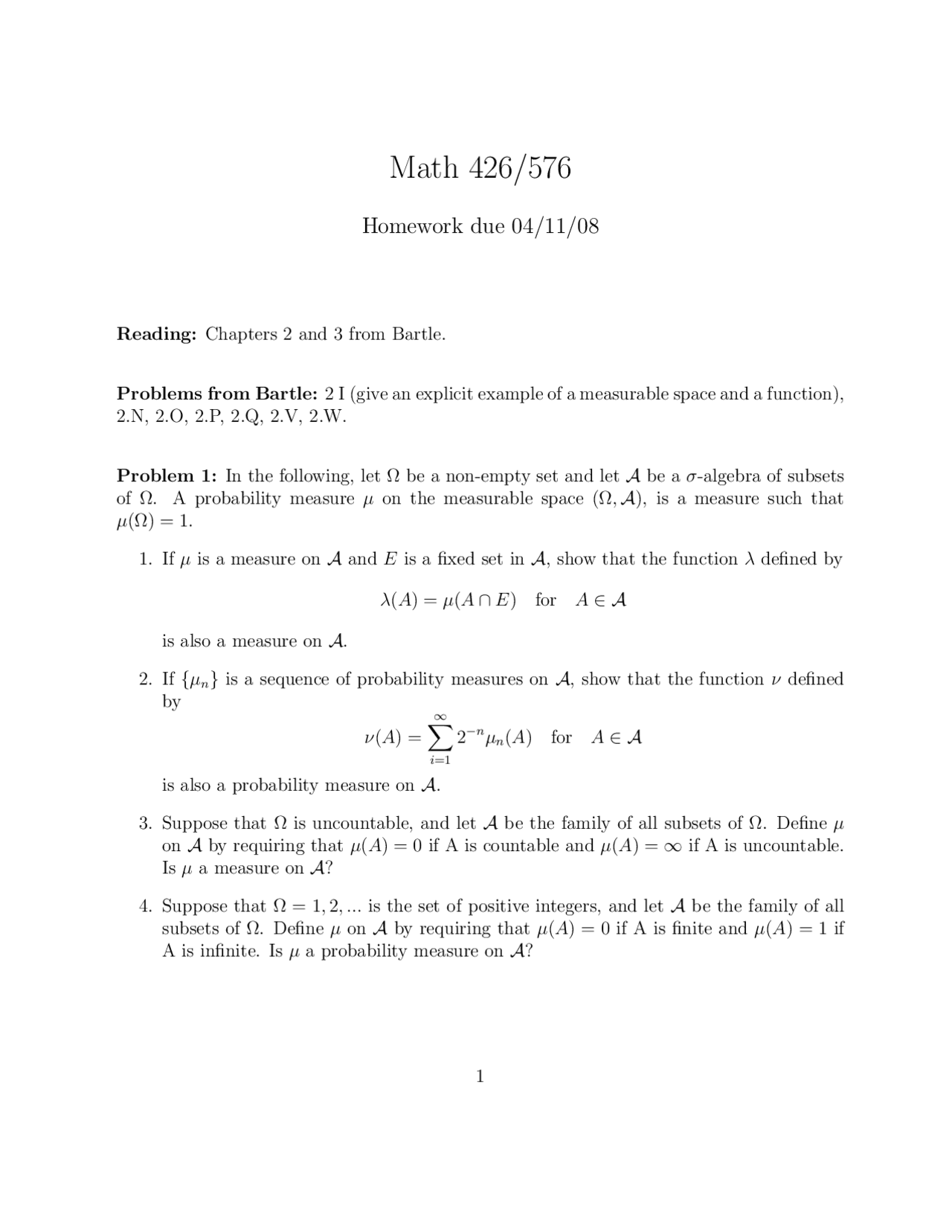 Homework Problems Fundamentals Concepts Analysis Math 426 Docsity