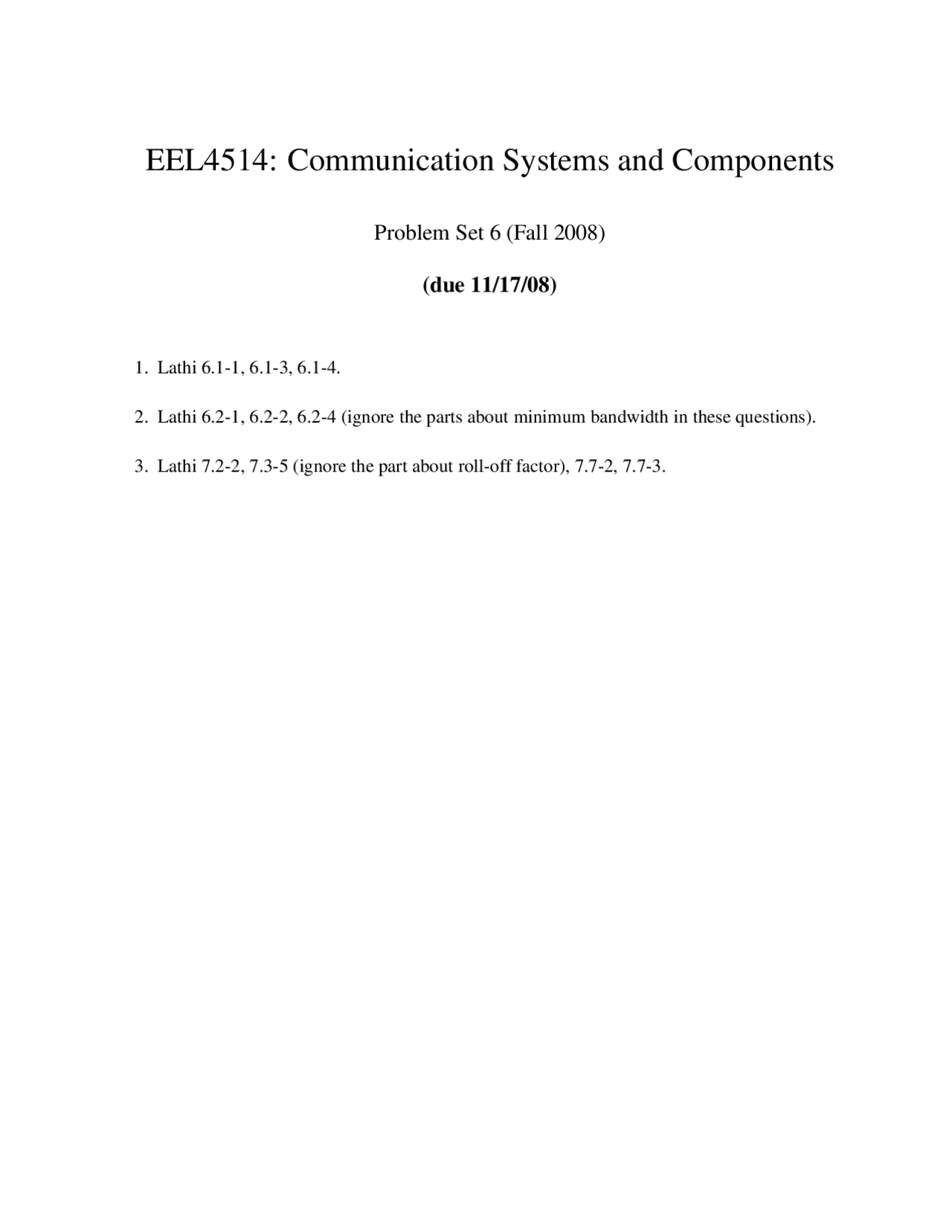 3 Problems On Communication Systems And Components Eel 4514 Docsity